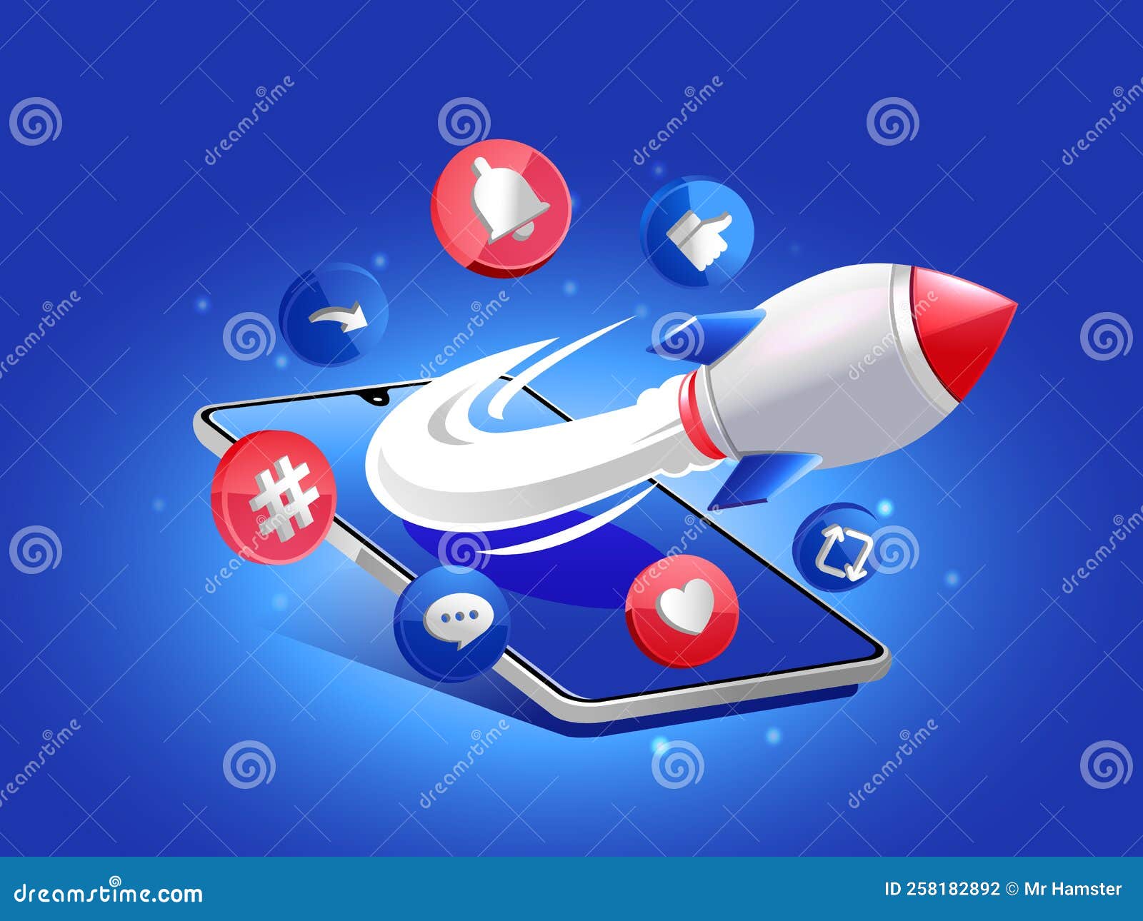 Boost Posts Social Media with Rocket and Smartphone Stock Vector ...