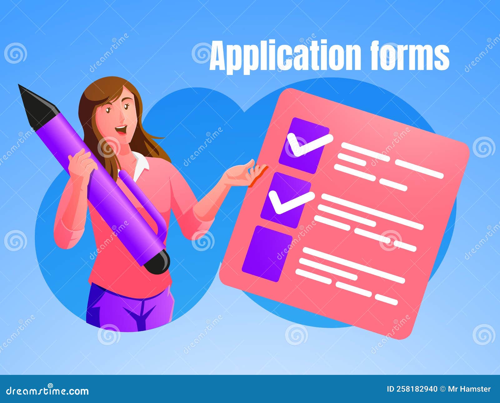 A Woman Holding a Pen Application Forms Concept Stock Vector ...