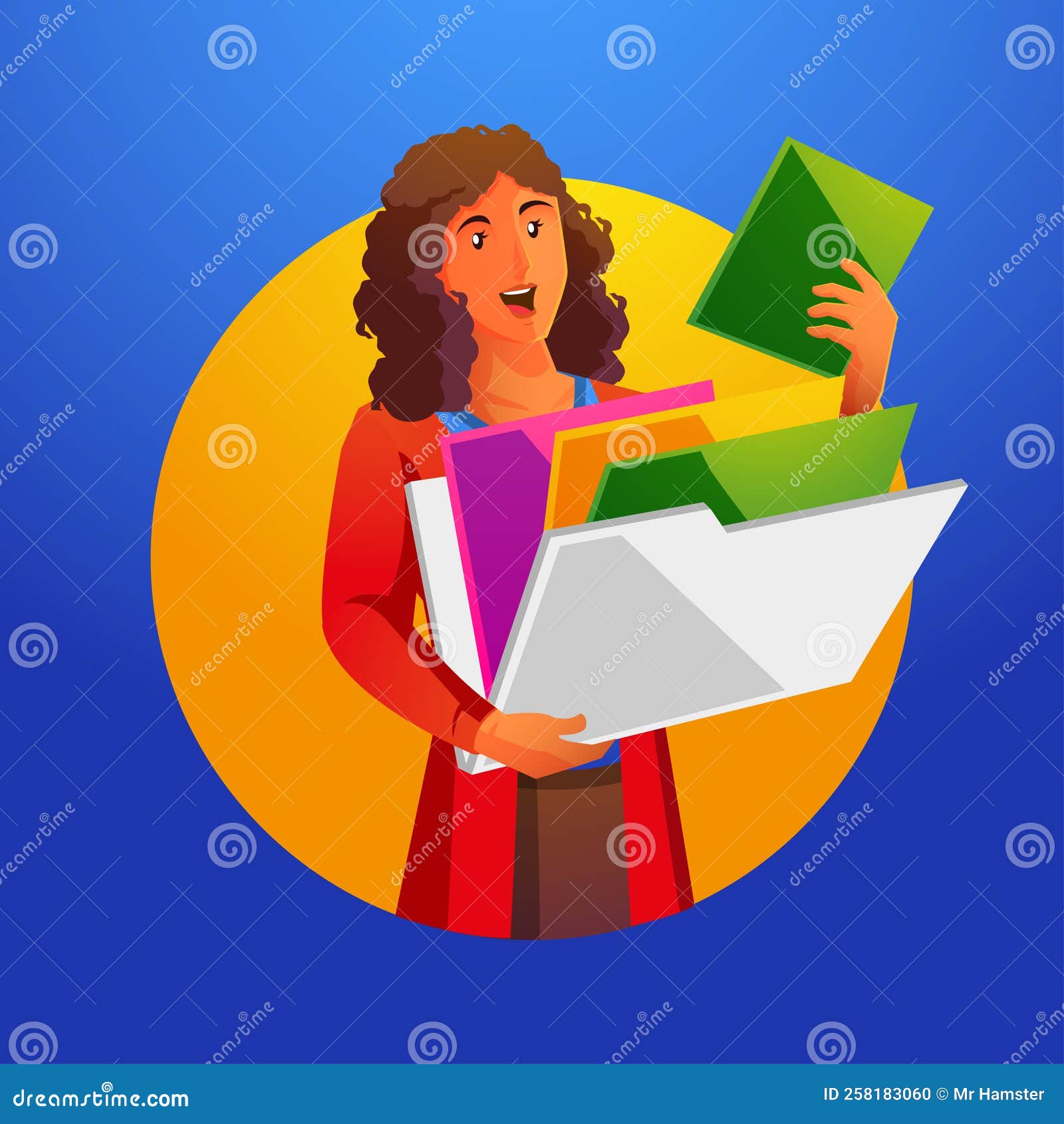 A Woman Carrying a Folder and Checking Documents Stock Vector ...