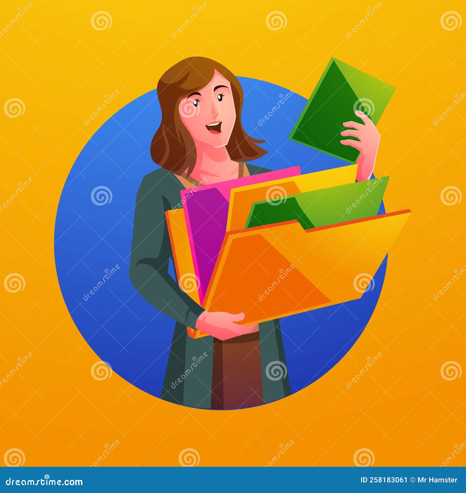 A Woman Carrying a Folder and Checking Documents Stock Vector ...
