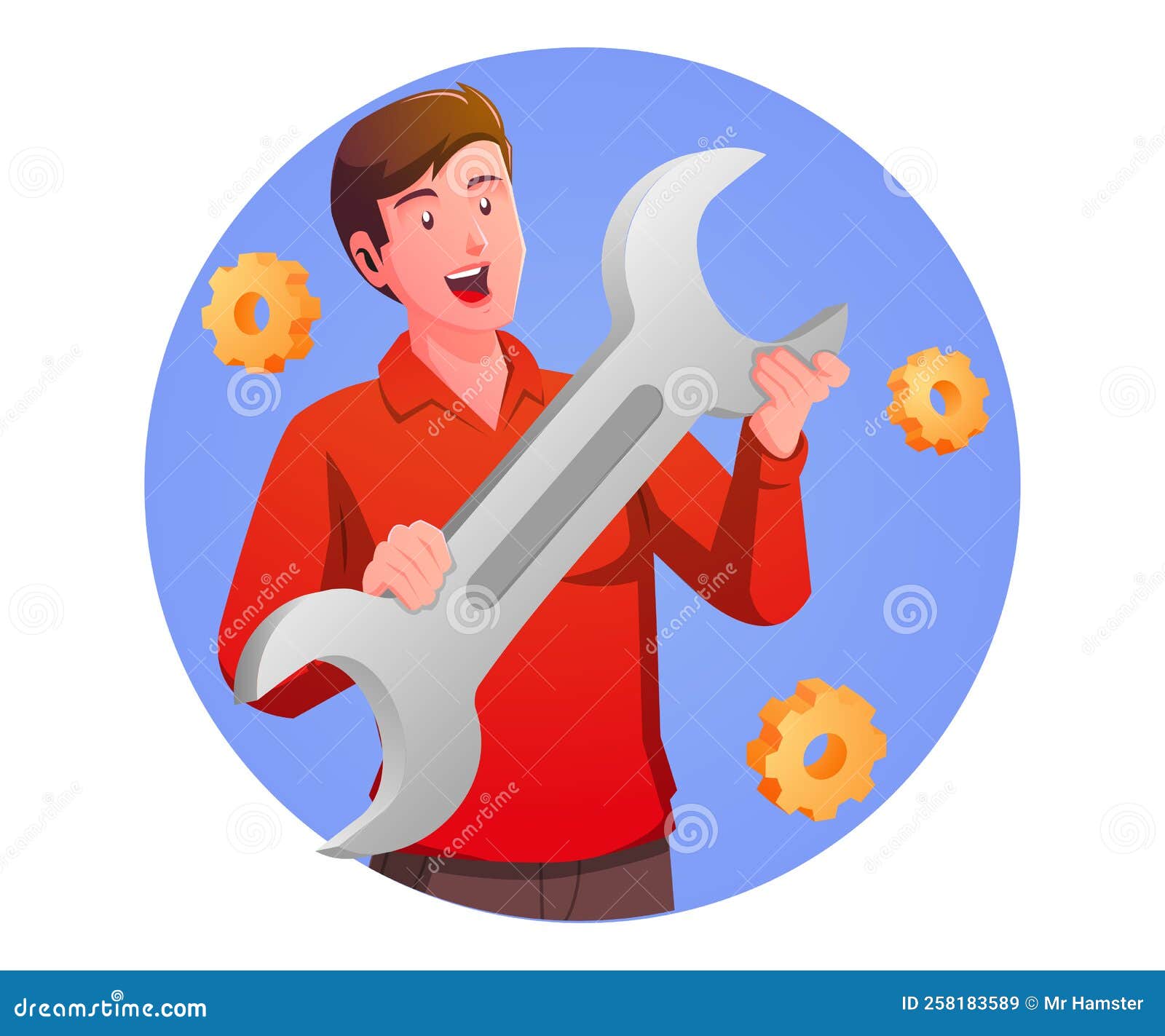 A Man Holding Wrench, Repair the Damage Stock Vector - Illustration of ...