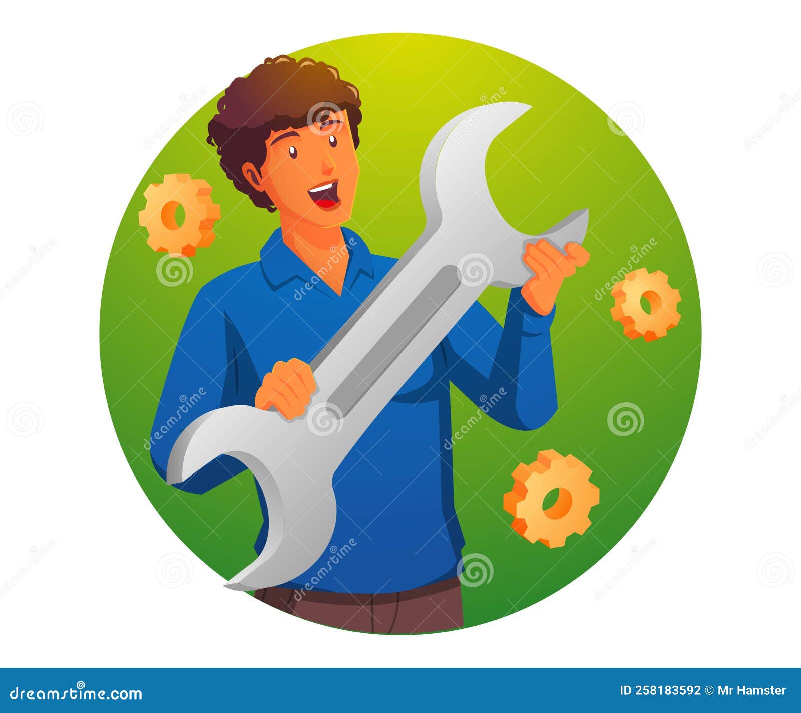 A Man Holding Wrench, Repair the Damage Stock Vector - Illustration of ...
