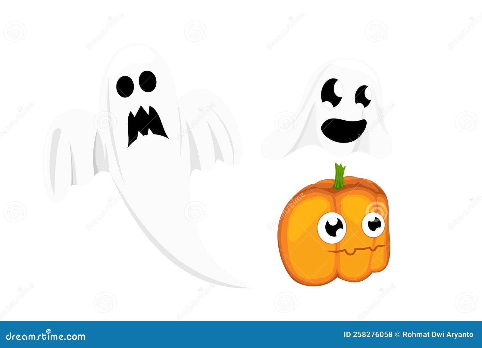 Halloween Pumpkin Cartoon and Ghost Cartoon Stock Vector - Illustration ...