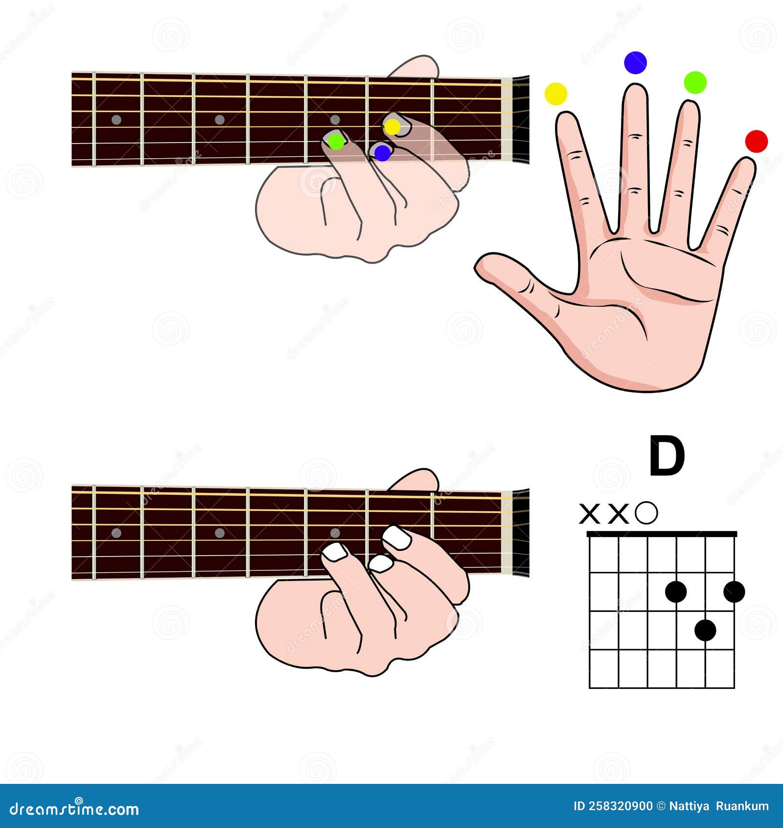 Guitar Chord Basic and Hand Position for Guitar Chord Vector. Freestyle ...