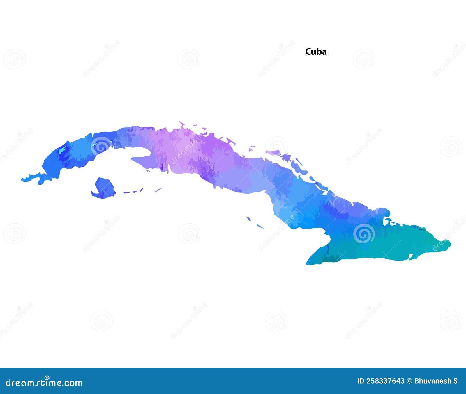 Colourful Watercolour Map Design of Country Cuba Isolated on White ...