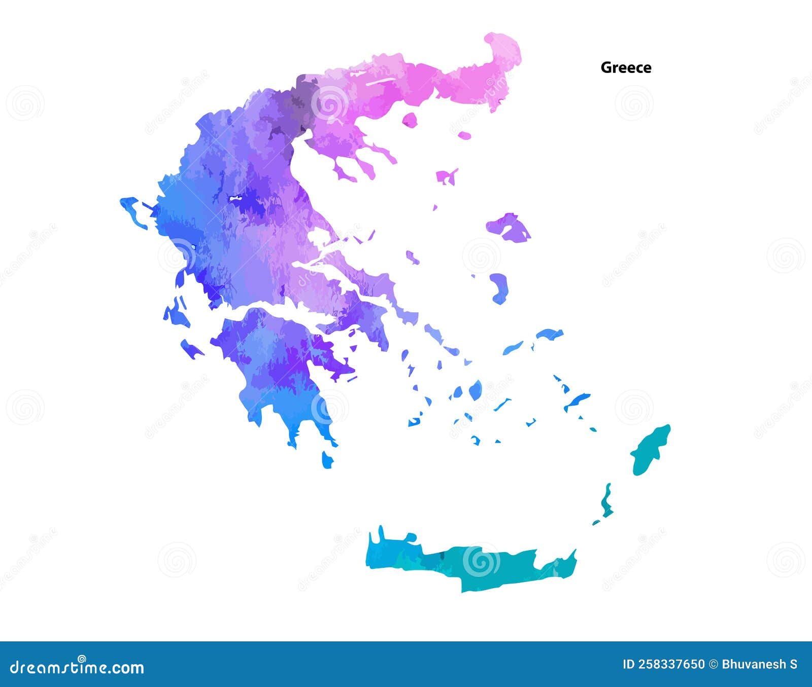 Colourful Watercolour Map Design of Country Greece Isolated on White ...