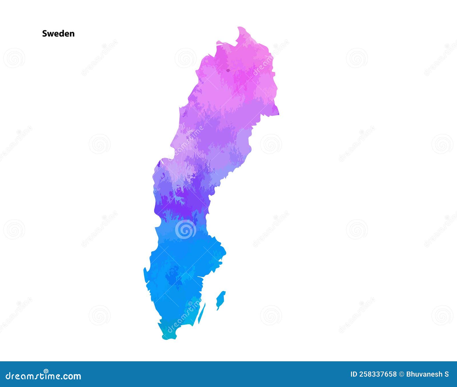 Colourful Watercolour Map Design of Country Sweden Isolated on White ...