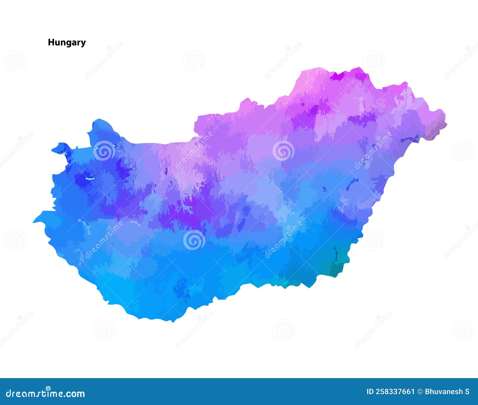 Colourful Watercolour Map Design of Country Hungary Isolated on White ...