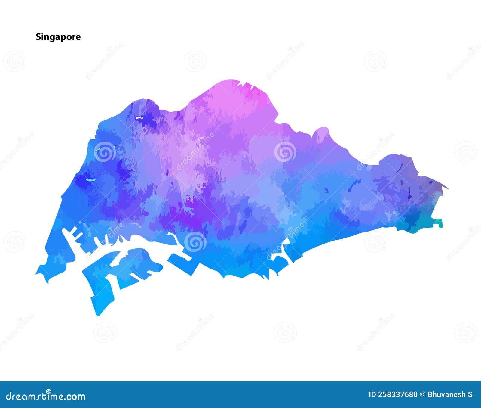 Colourful Watercolour Map Design of Country Singapore Isolated on White ...