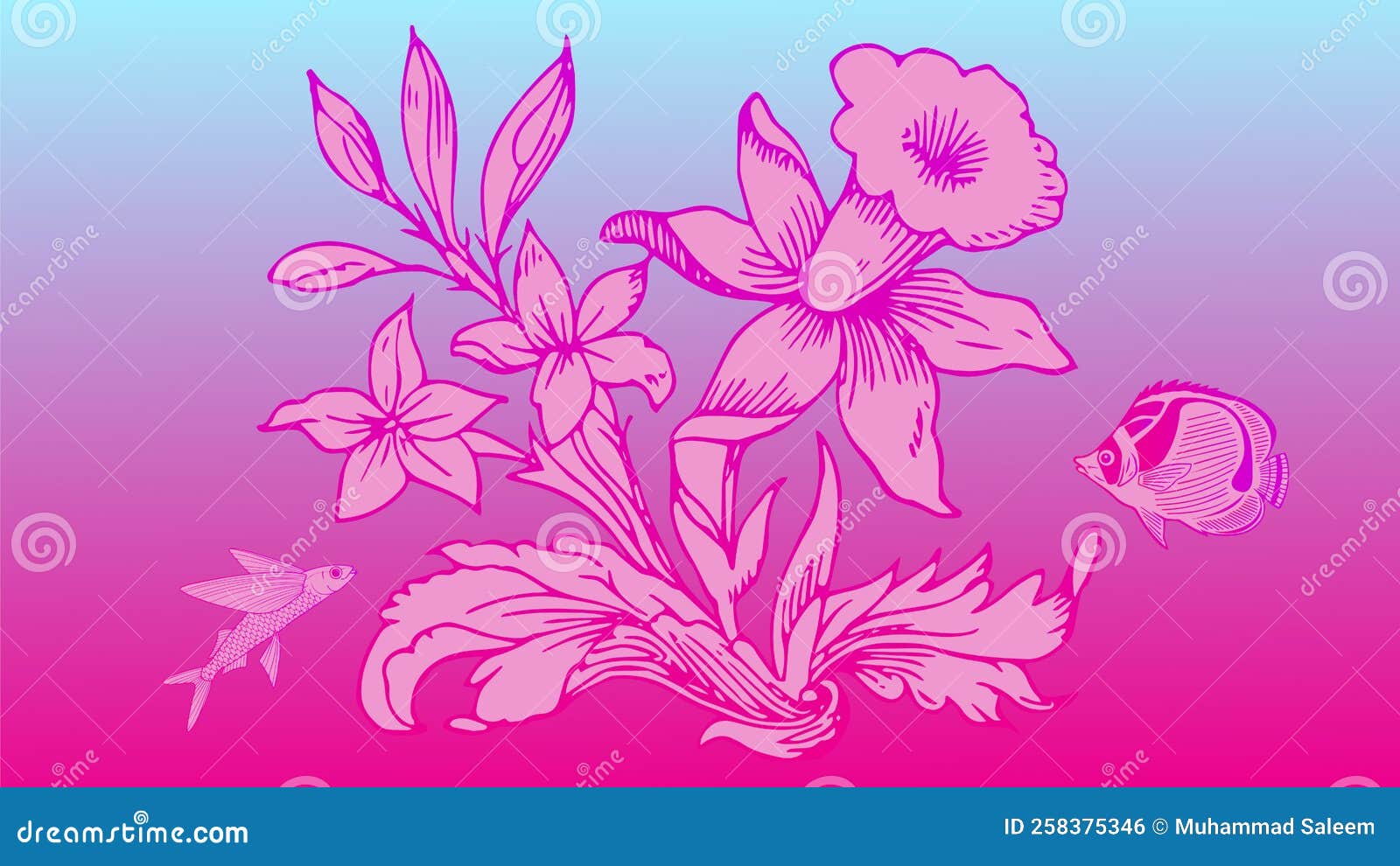 Beautiful and Very Interesting Design Fish and Pink Flower Stock ...