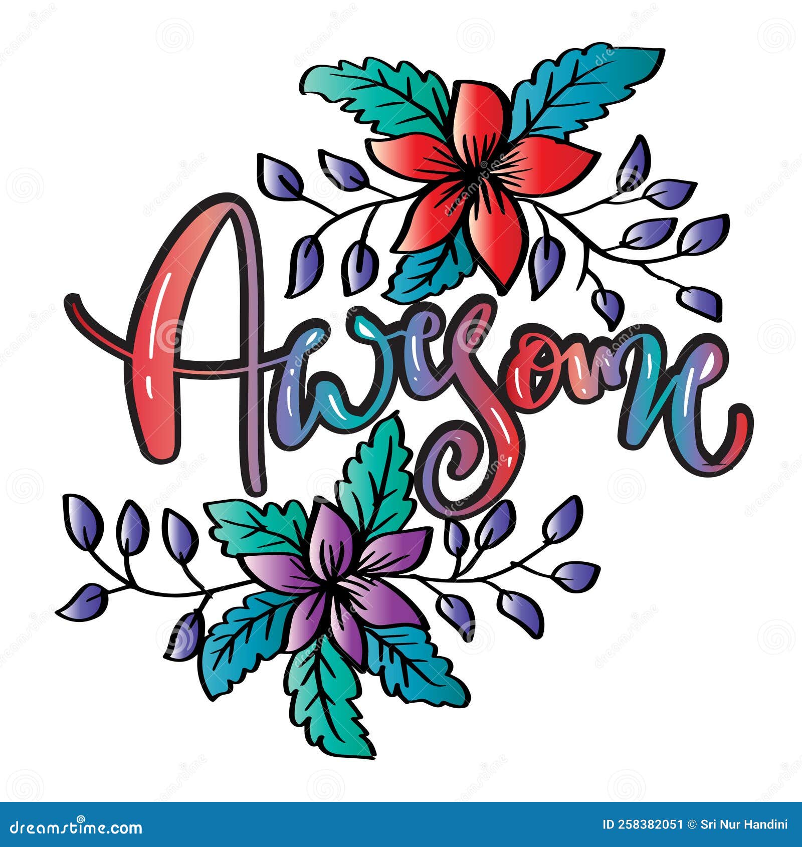 Awesome Word Hand Lettering with Flower. Stock Illustration ...