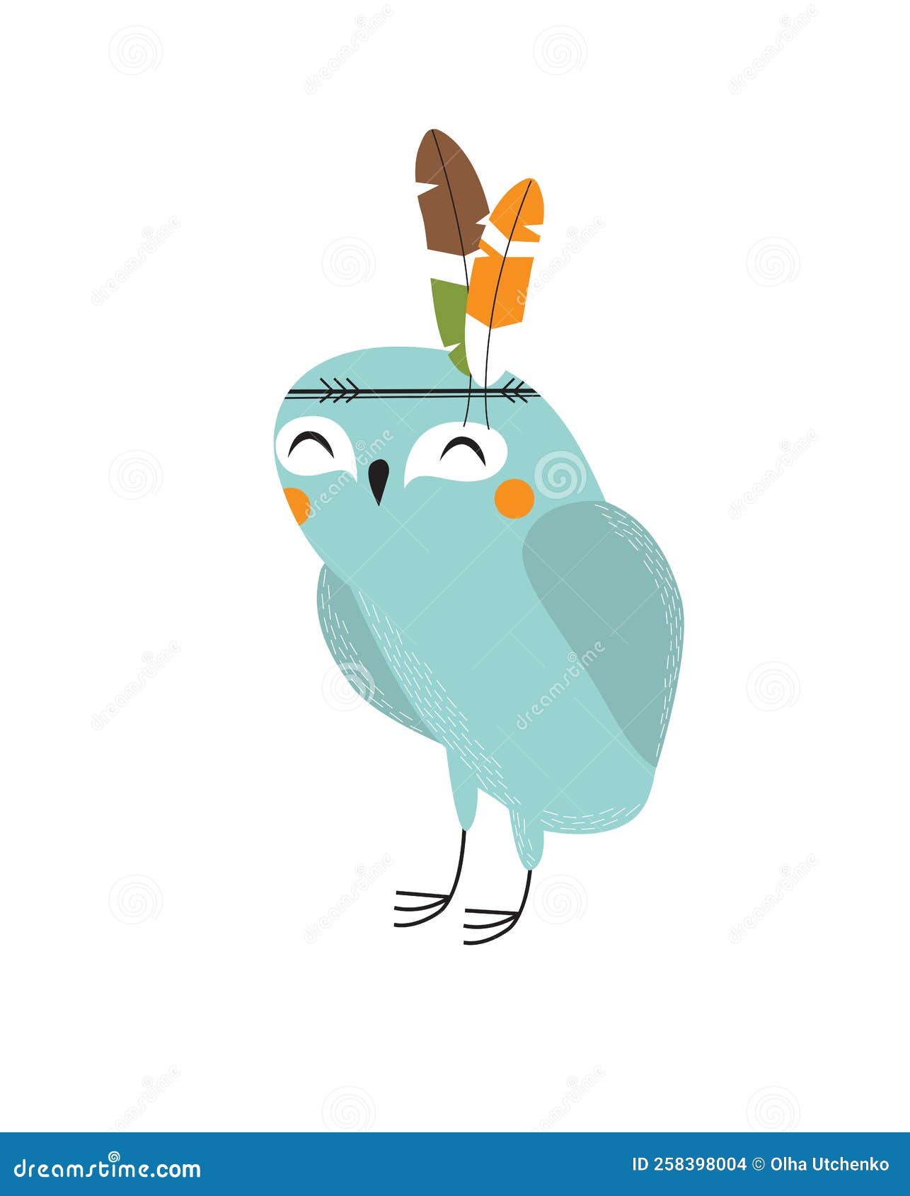 Print. Cute Owl. Blue Owl Smiling Stock Vector - Illustration of ...