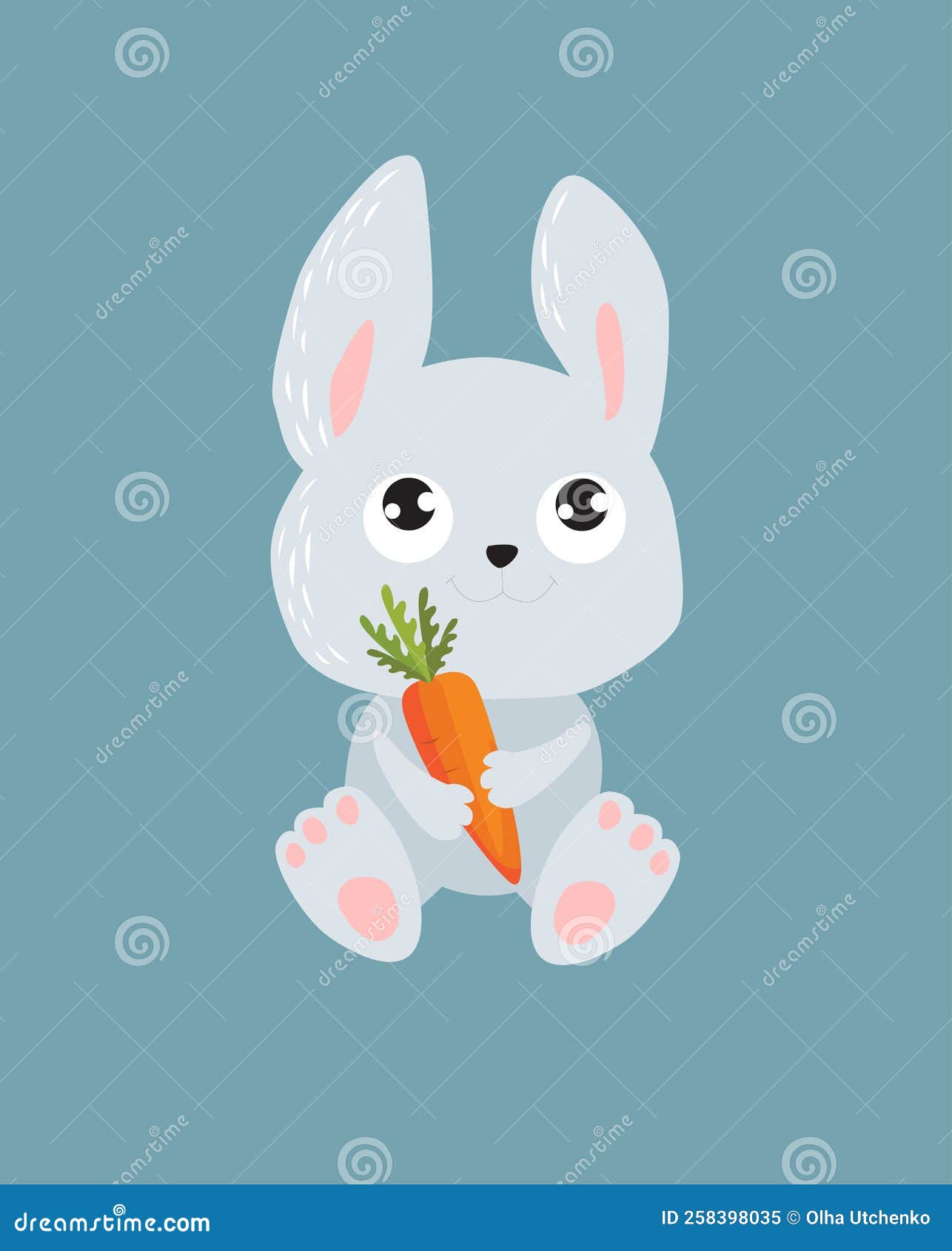 Print. Cute Vector Rabbit with a Carrot. Pet. Funny Cartoon Bunny ...