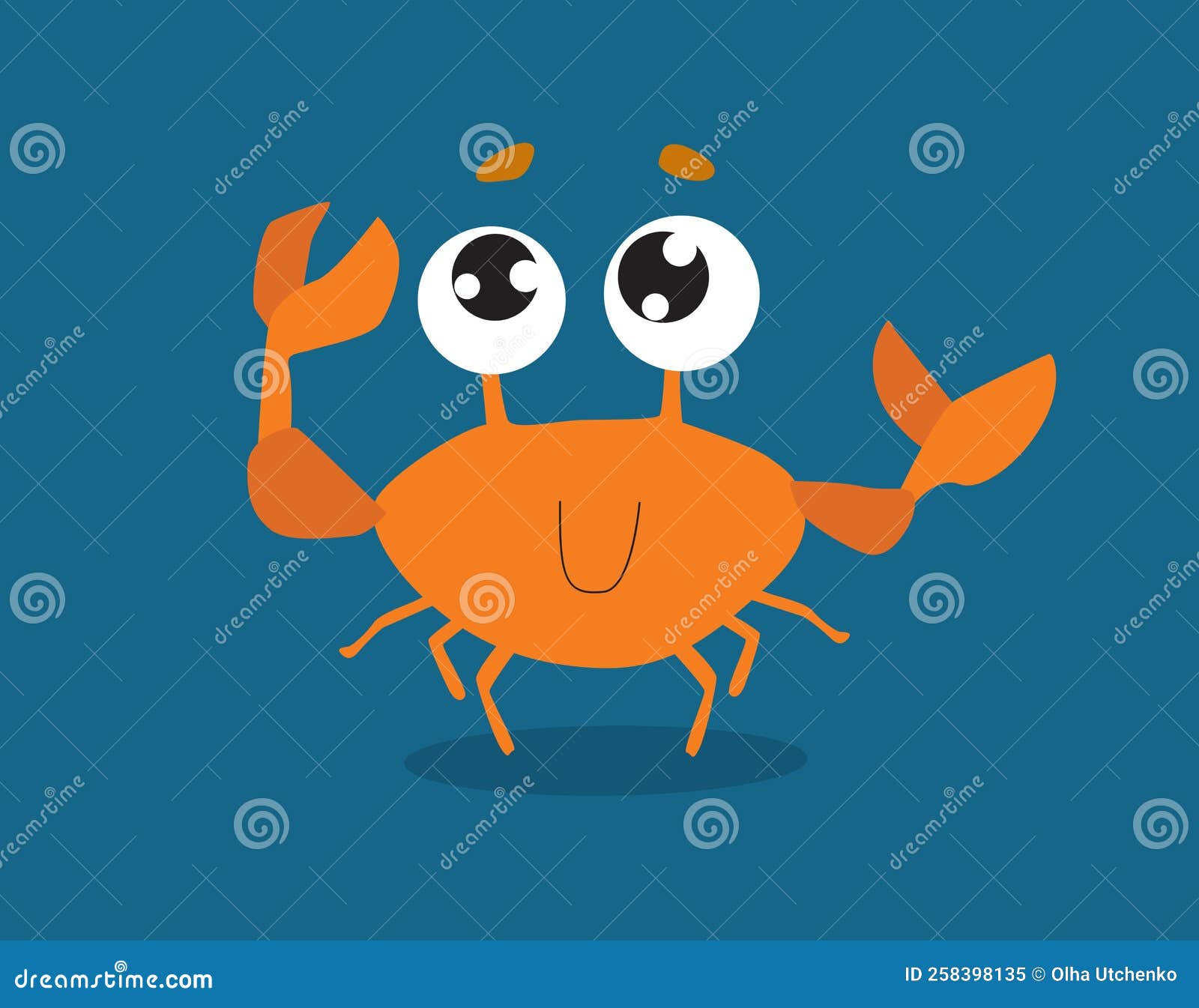 Print. Cute Crab. Little Cartoon Crab. Ocean Animal. Cartoon Character ...