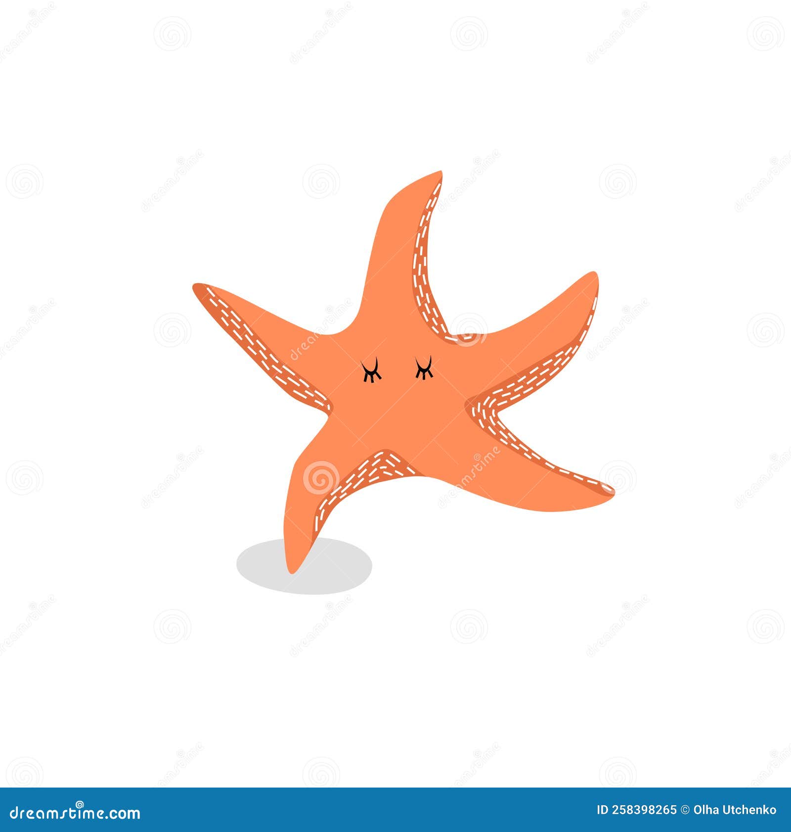 Print. Cute Vector Starfish. Sea Animal. Cheerful Cute Starfish. Funny ...
