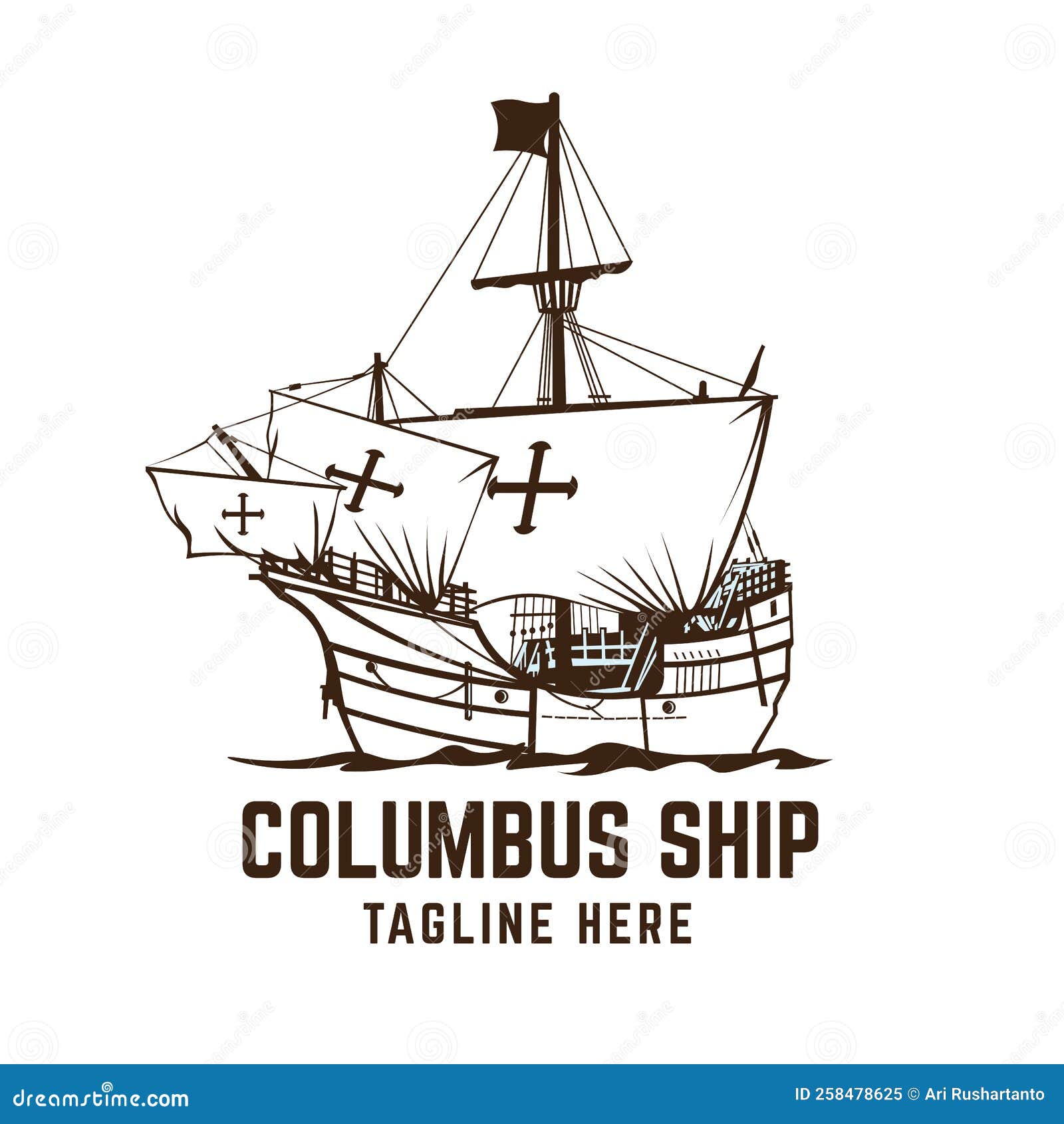 Columbus Ship Logo Design Vector Illustration in Hand Drawn Style Logo ...