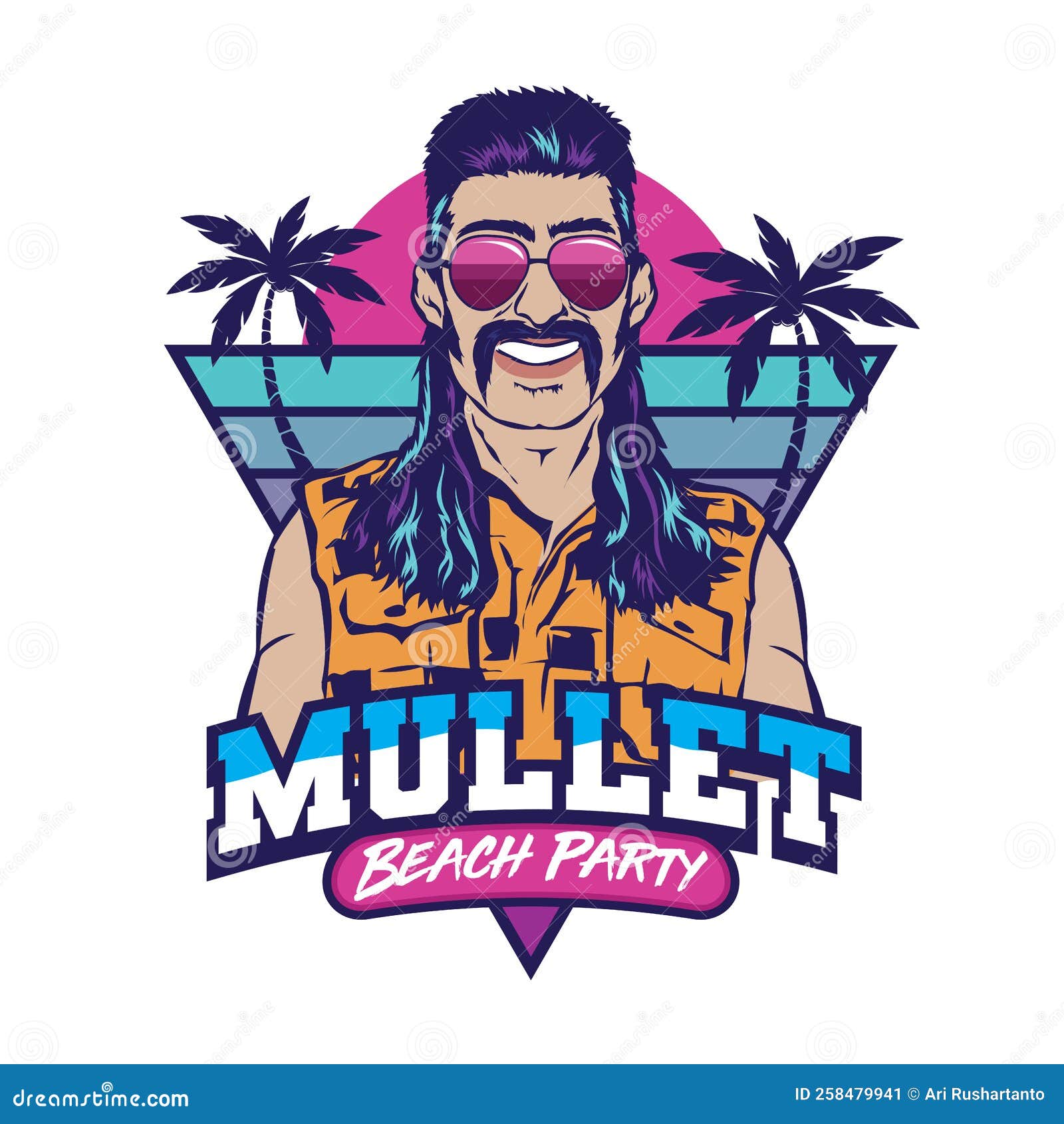 A Man with Mullet Hair Style and Red Neck Shirt in Retro Style Stock ...