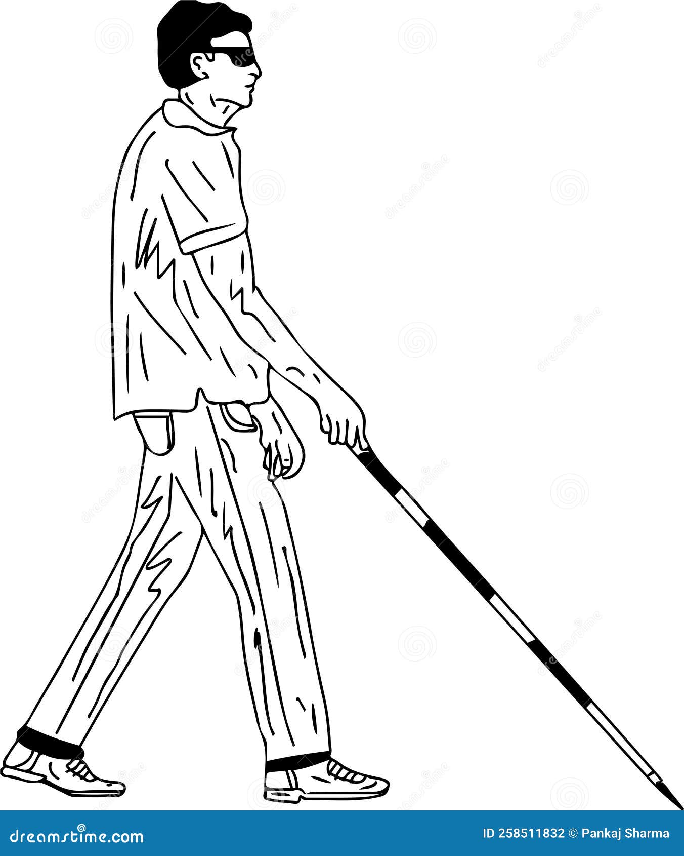 Blind Man Walking with Stick Vector Illustration, Stock Illustration ...