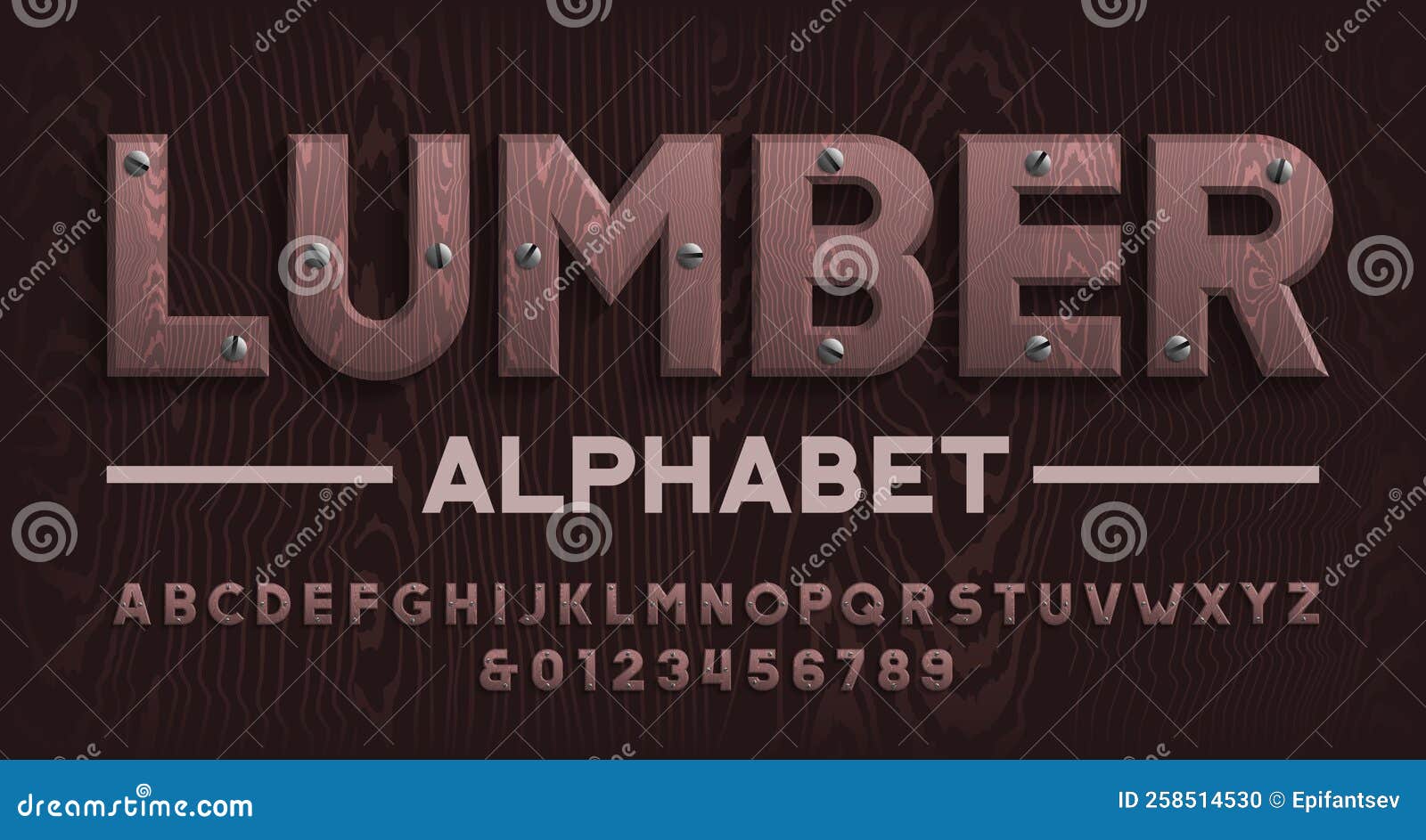 Lumber Alphabet Font. Wooden Letters and Numbers with Screws Stock ...