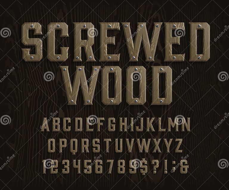 Screwed Wood Alphabet Font. Wooden Letters and Numbers with Screws ...