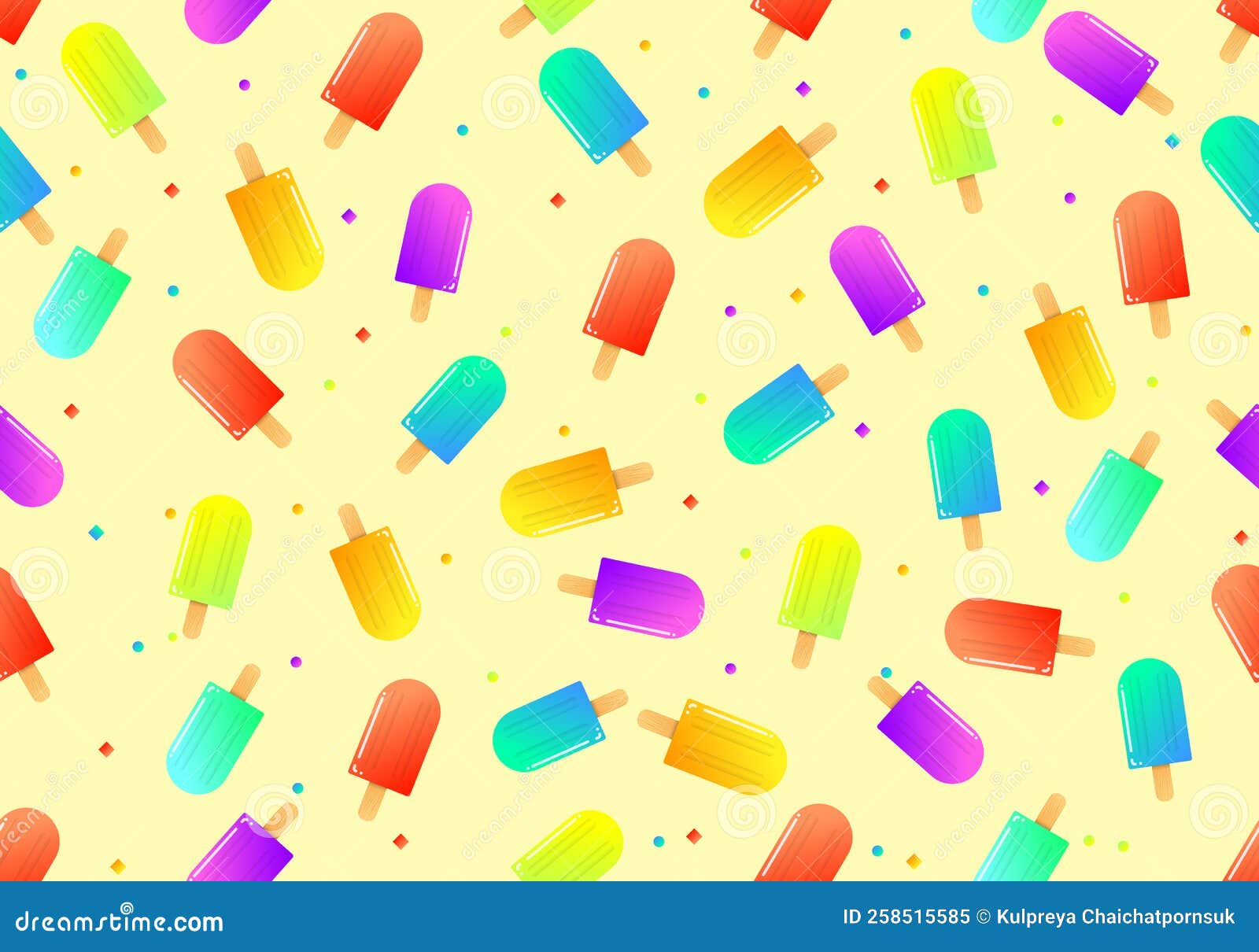 Seamless Vector Background Set Popsicle Sticks of Many Flavors, Many ...