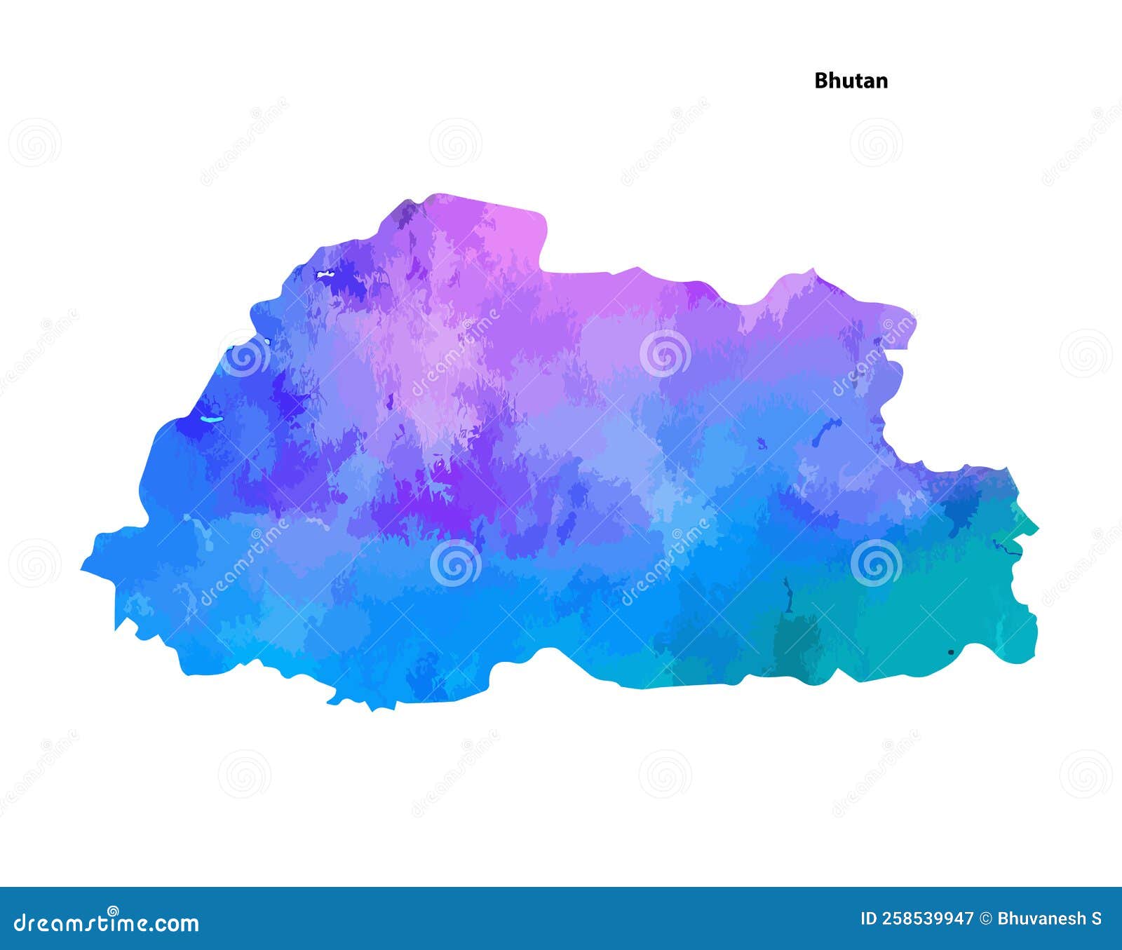 Colourful Watercolour Map Design of Country Bhutan Isolated on White ...