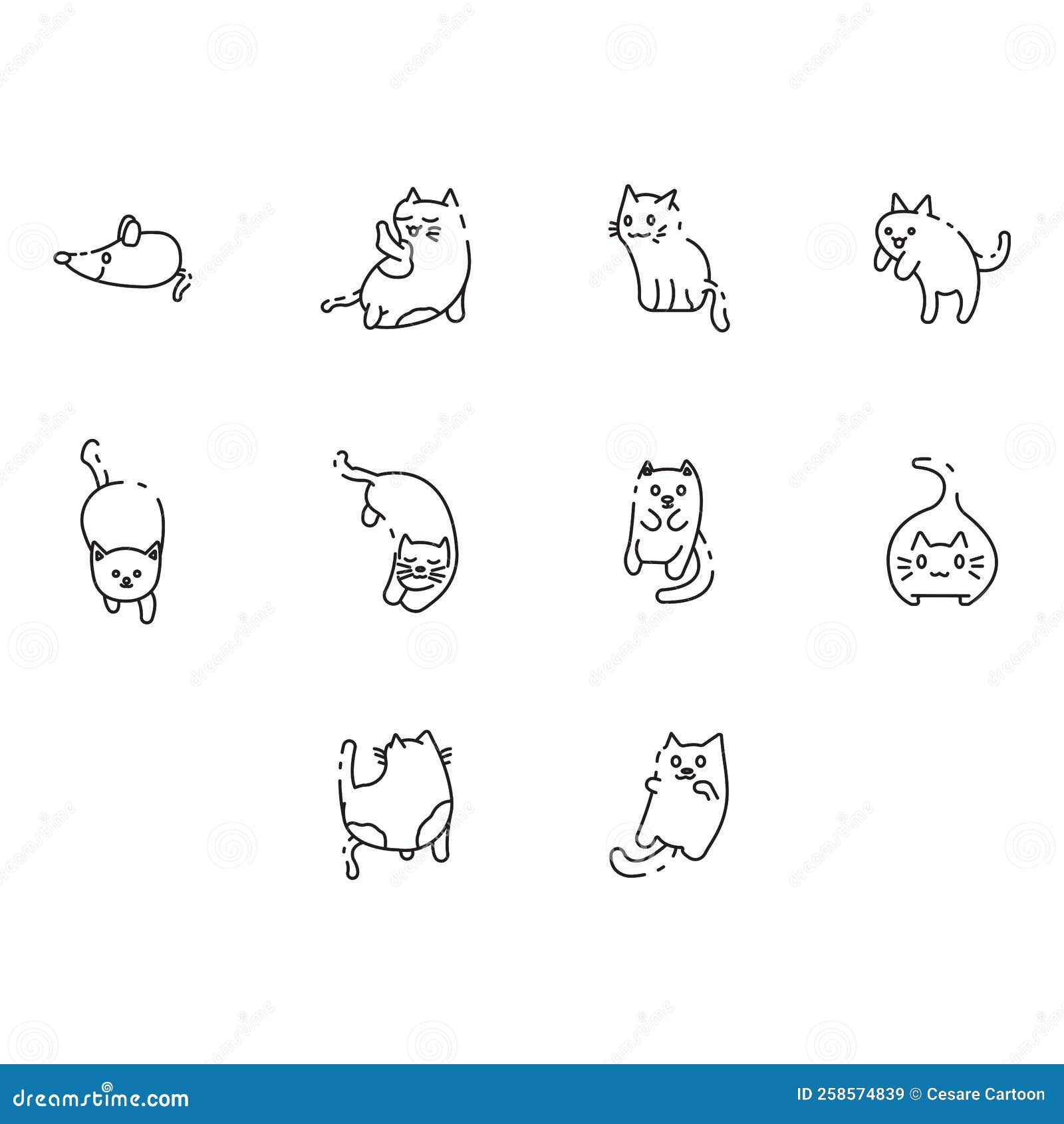 Cat icon set stock vector. Illustration of flat, kitten - 258574839