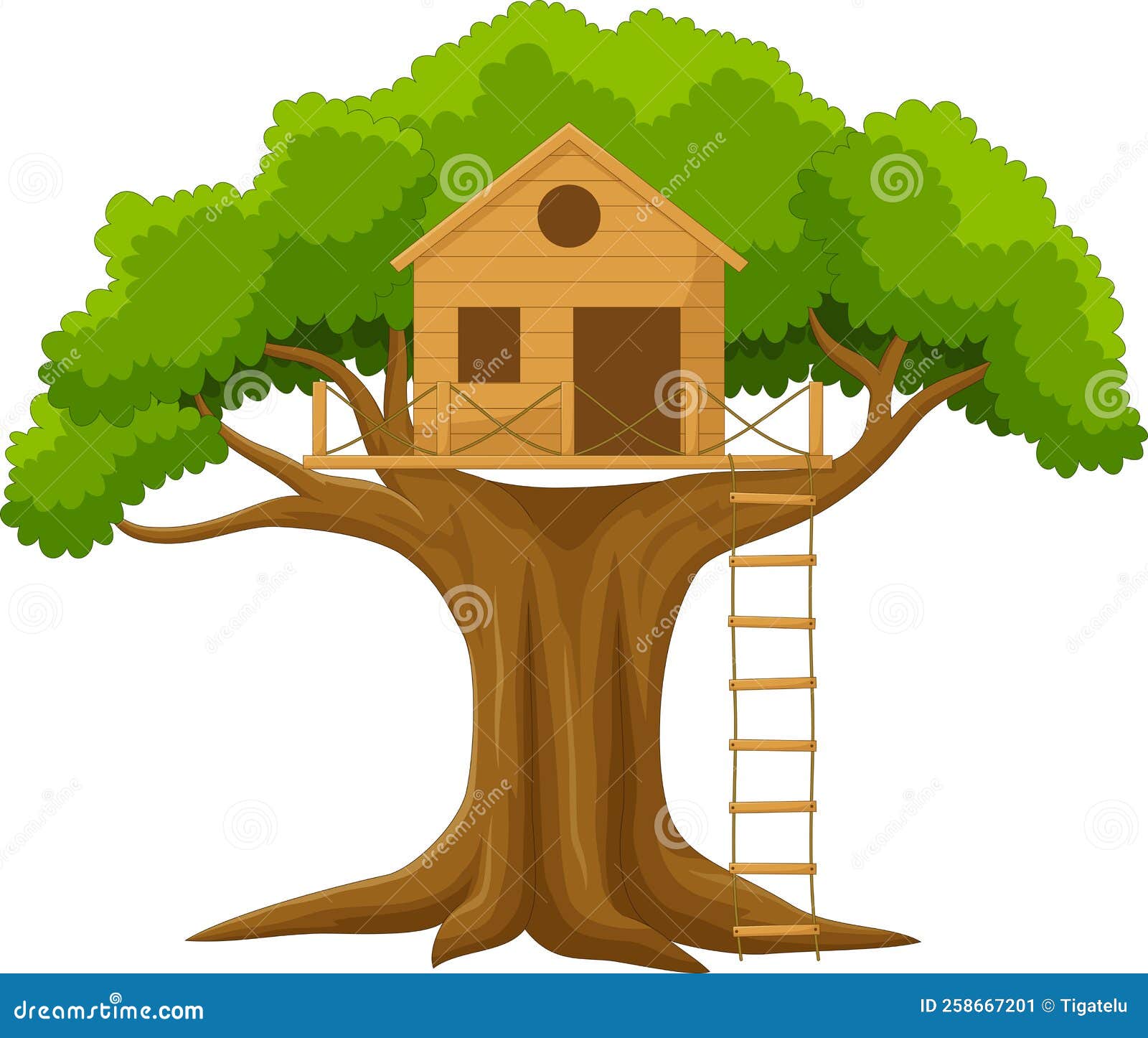 Cute Tree House Cartoon in the Garden Stock Vector - Illustration of ...