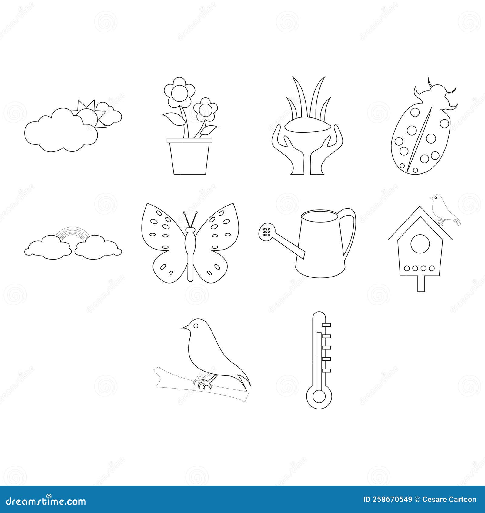 Spring season icon set stock vector. Illustration of flat - 258670549