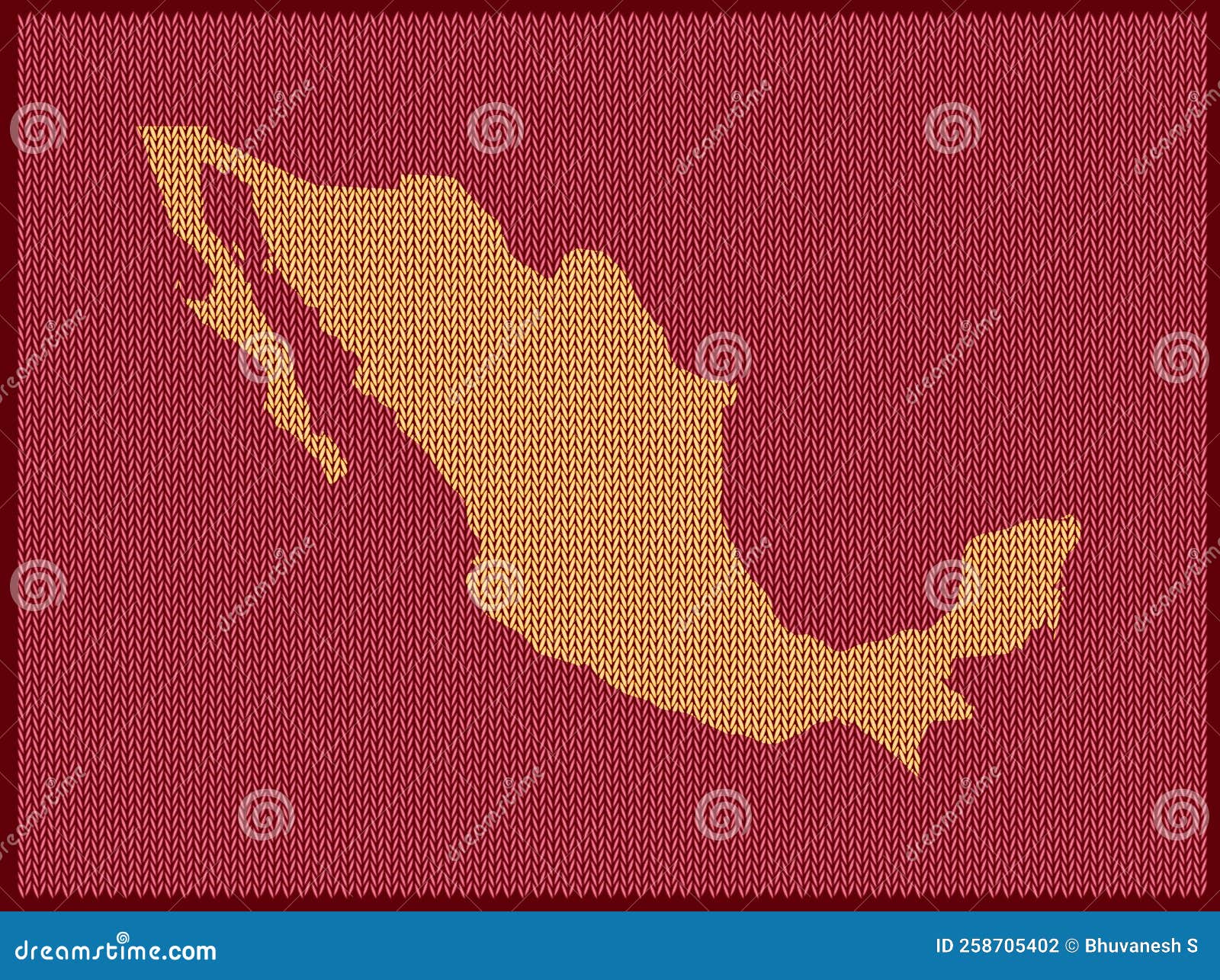 Knitting Pattern Map of Country Mexico Isolated on Red Background ...
