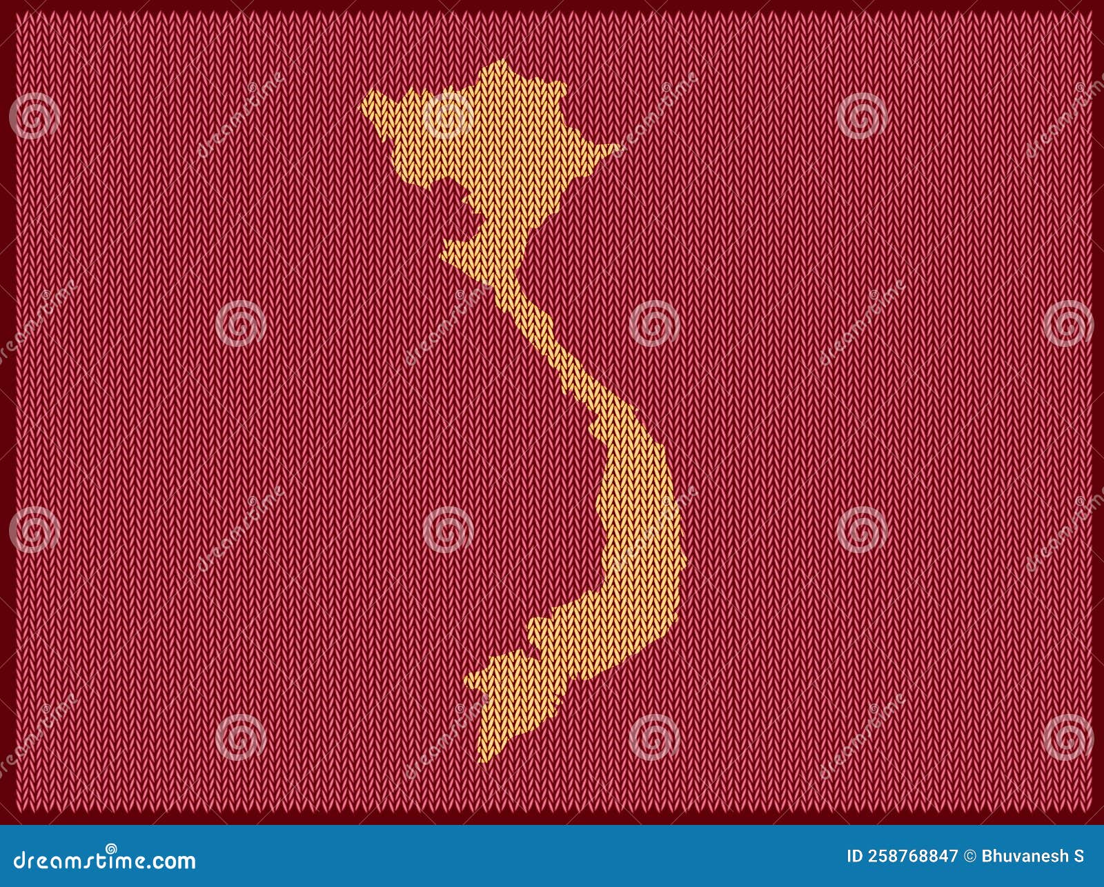 Knitting Pattern Map of Country Vietnam Isolated on Red Background ...