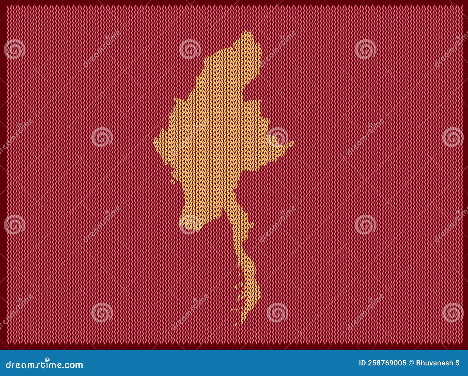 Knitting Pattern Map of Country Myanmar Isolated on Red Background ...