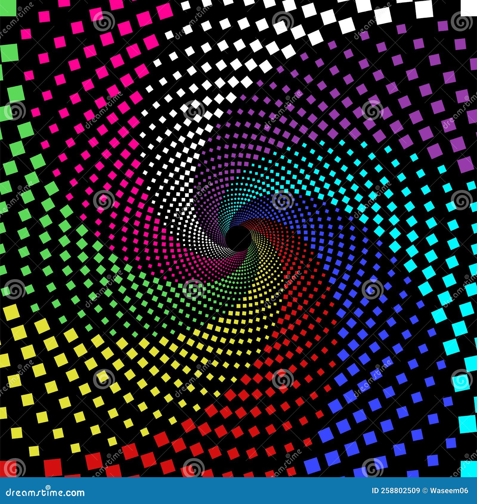 Colorful Dotted Squares Spiral Vortex Background Stock Vector ...