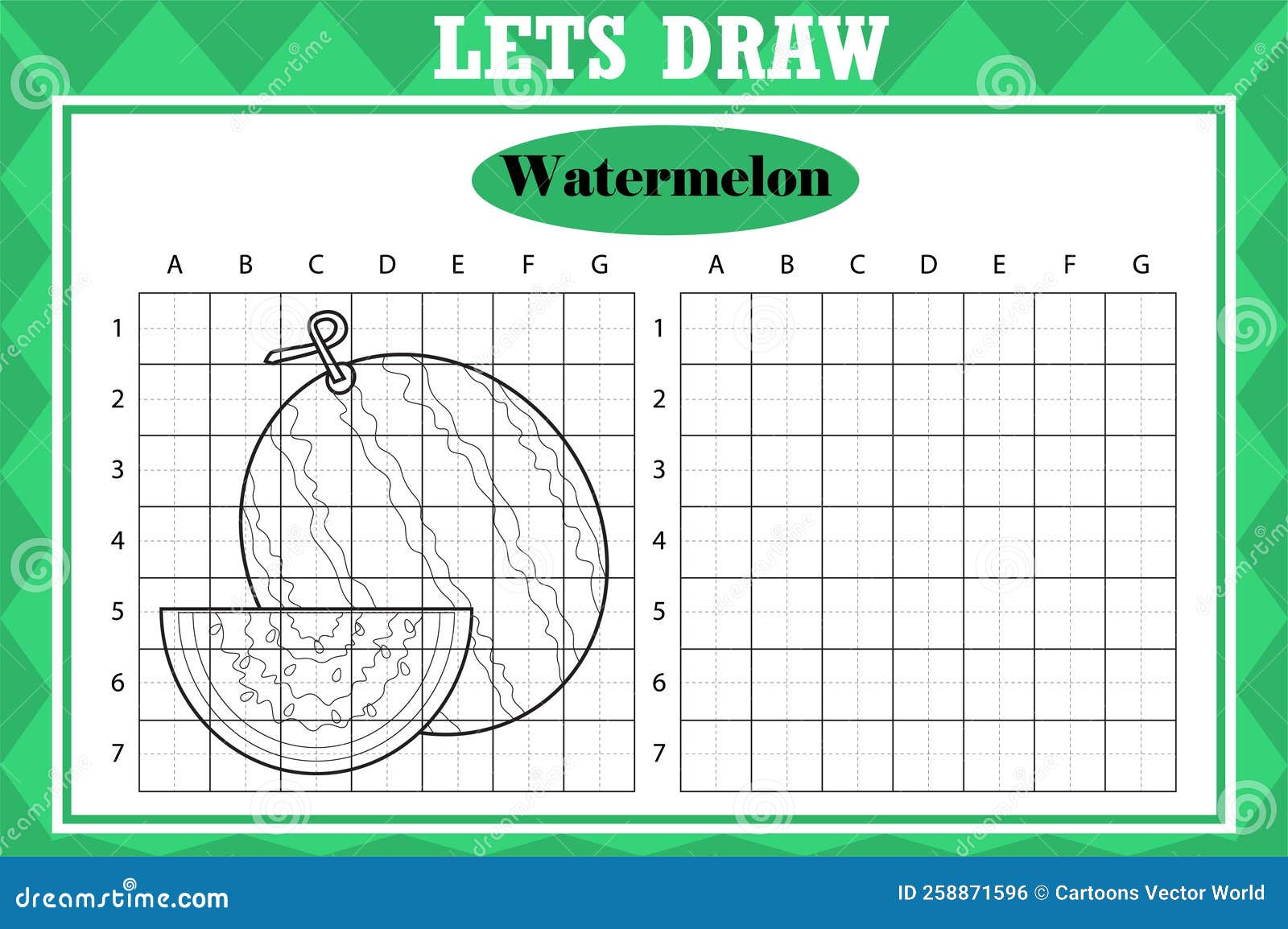 Draw Cute Watermelon. Grid Copy Worksheet. Educational Children Game ...