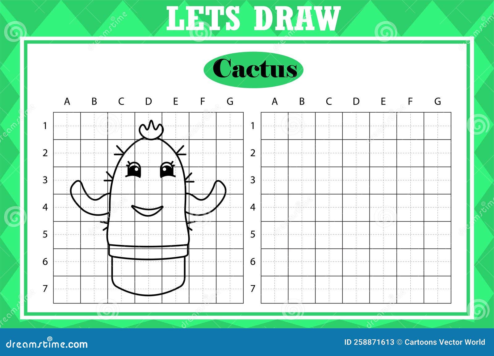 Draw Cute Cactus. Grid Copy Worksheet. Educational Children Game ...