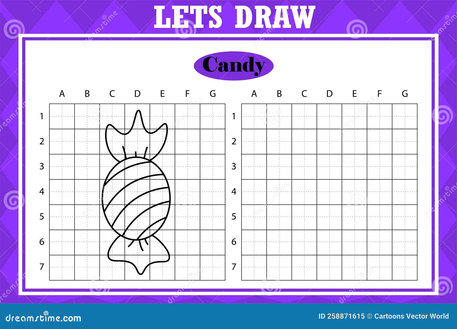 Draw Cute Candy. Grid Copy Worksheet. Educational Children Game ...