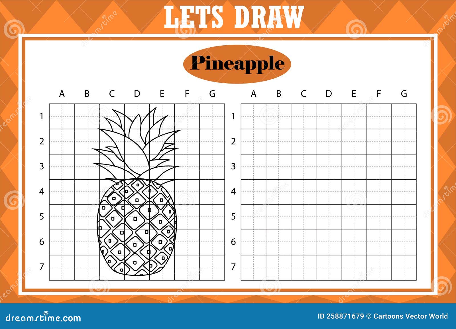 Draw Cute Pineapple. Grid Copy Worksheet. Educational Children Game ...