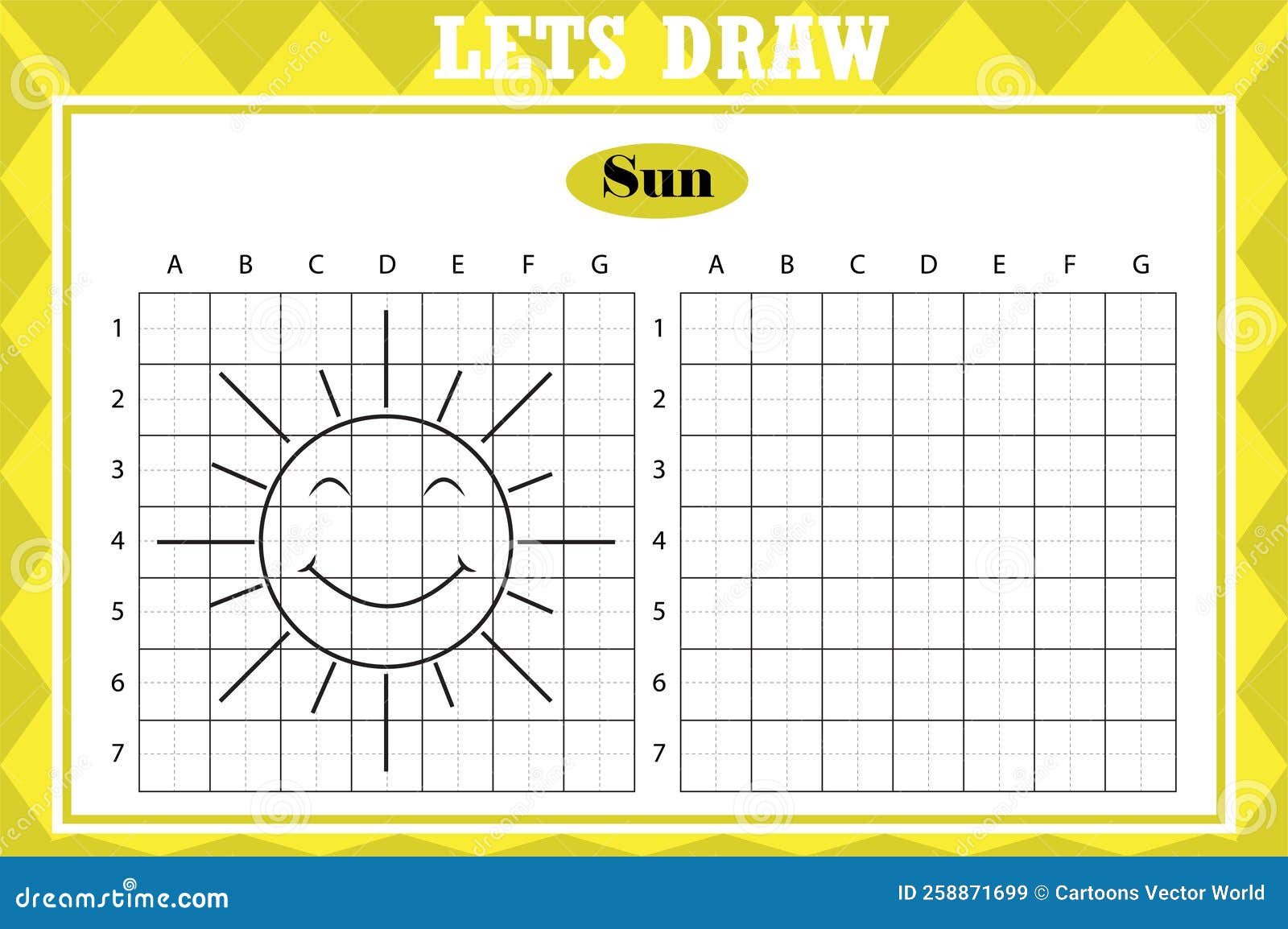 Draw Cute Sun. Grid Copy Worksheet. Educational Children Game. Drawing ...