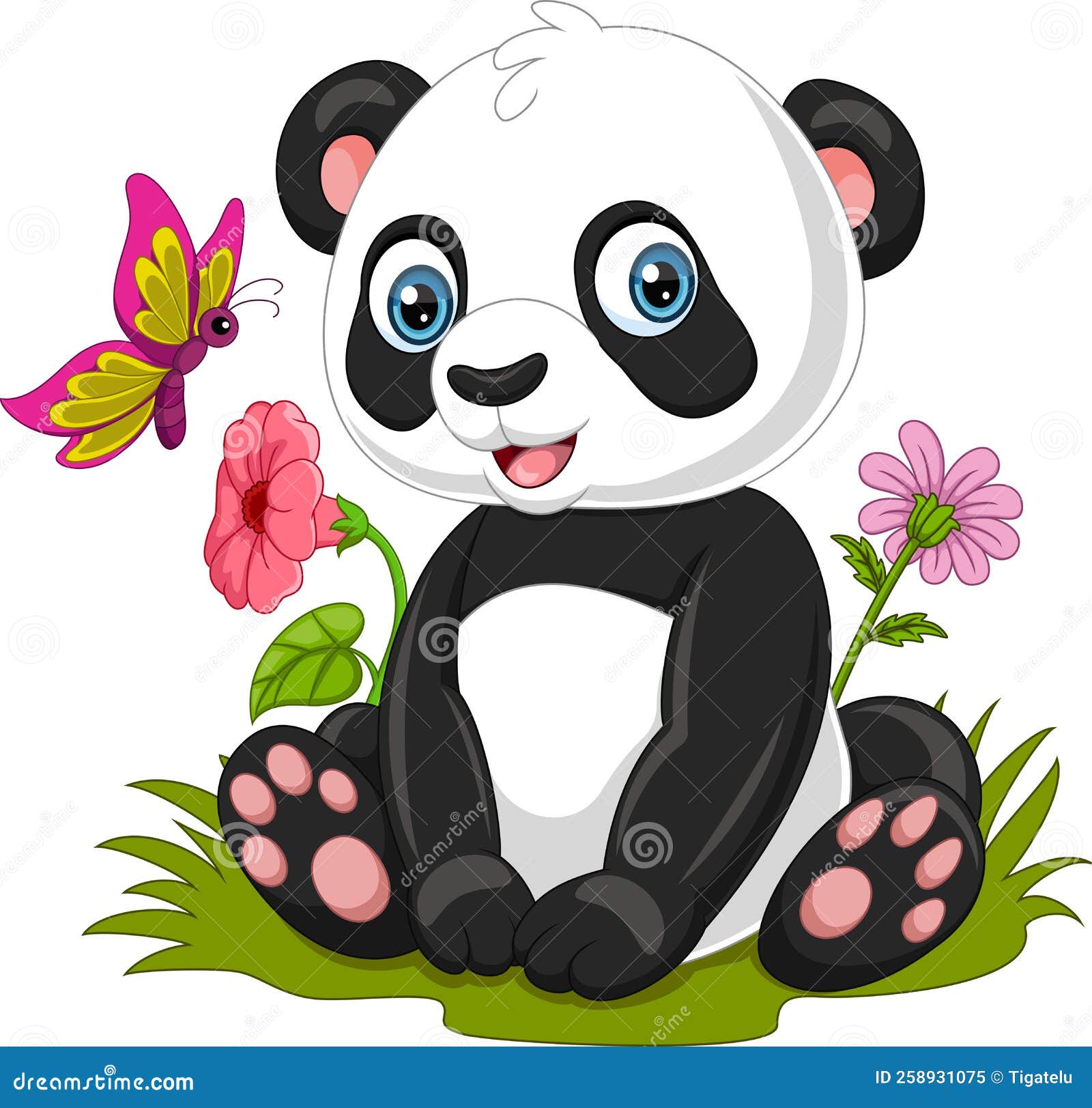 Cartoon Little Panda Sitting in the Grass Stock Vector - Illustration ...