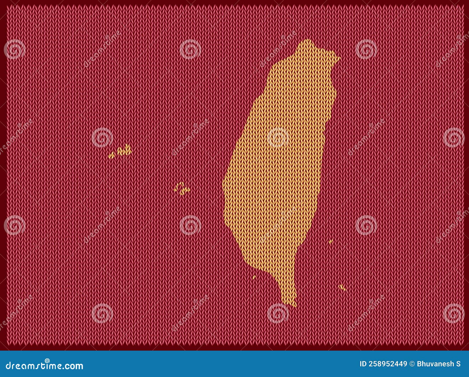 Knitting Pattern Map of Country Taiwan Isolated on Red Background ...