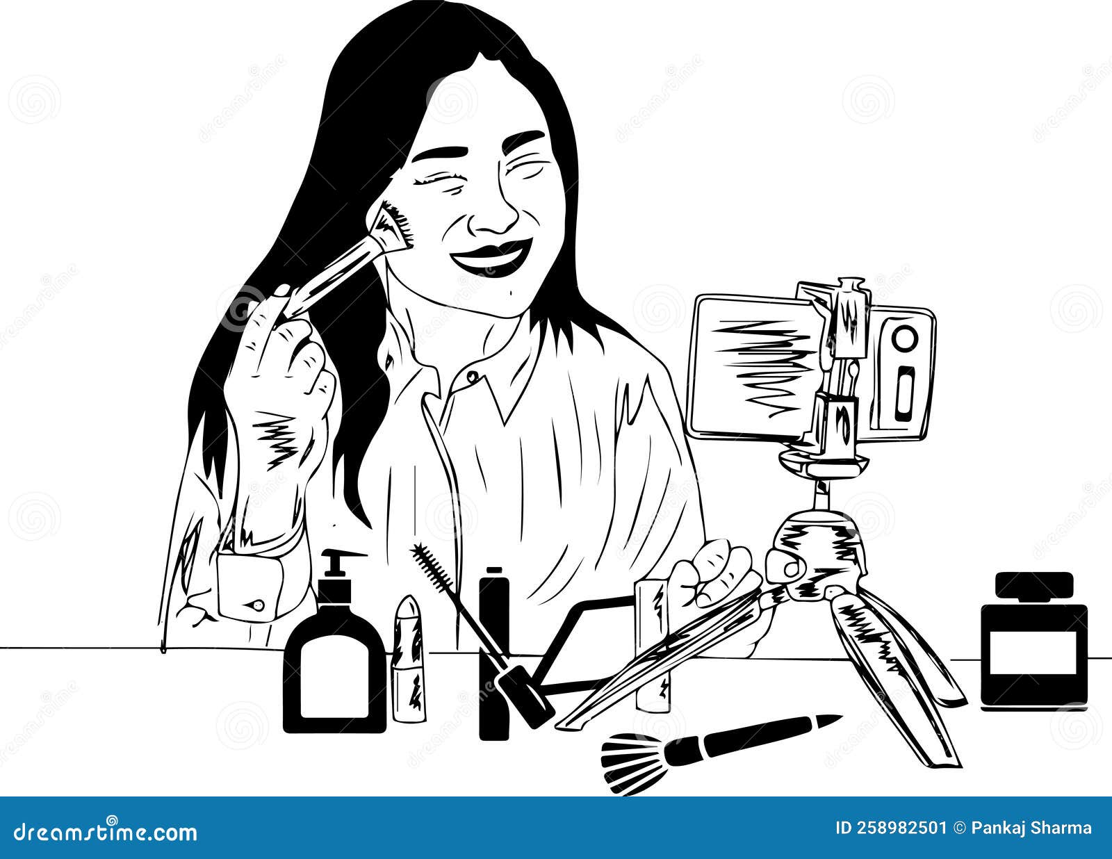 Woman Makeup Artist Making Vlog in Mobile Stock Image, Woman Fashion ...