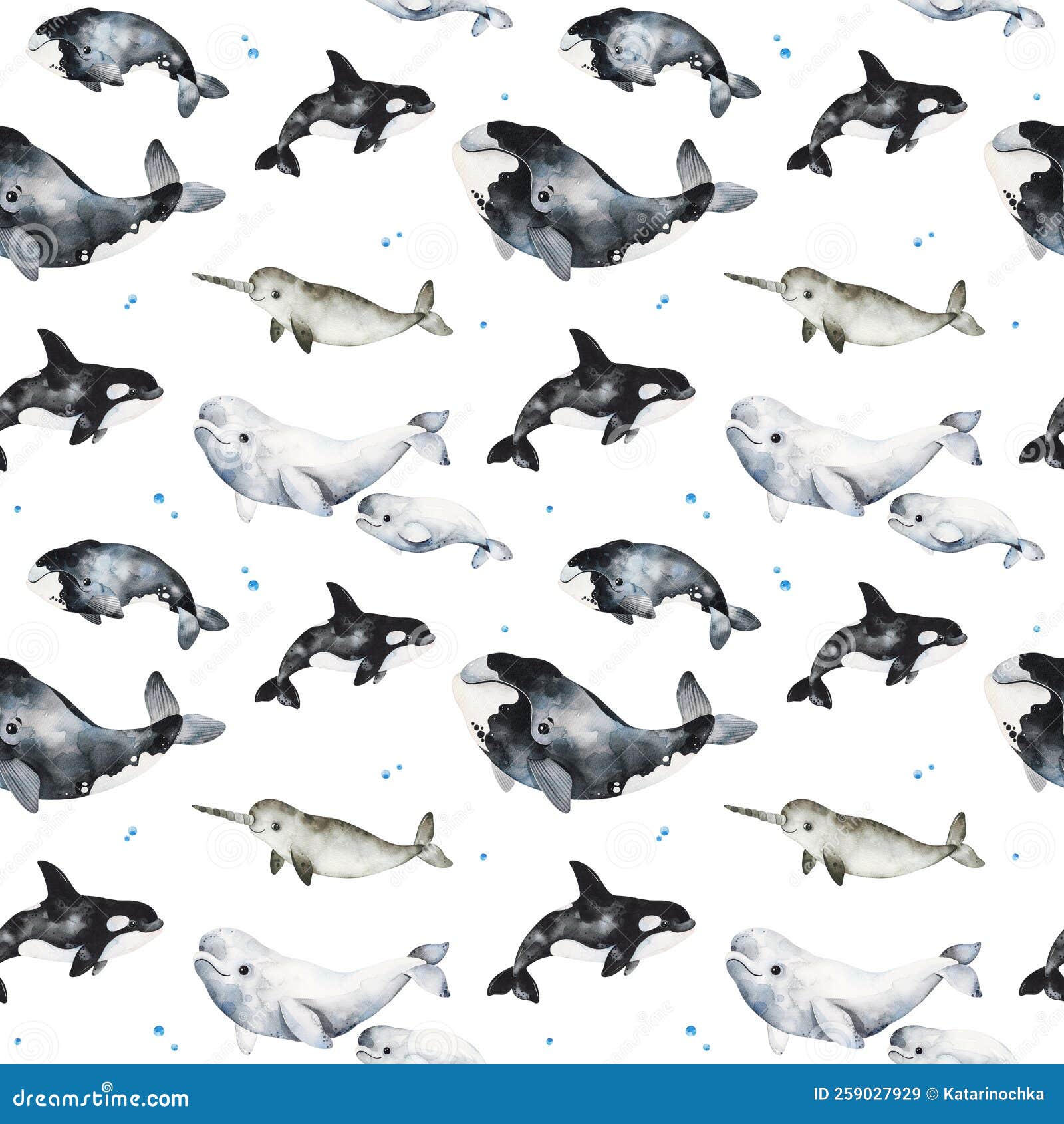 Watercolor Seamless Winter Background with Whales Stock Illustration ...