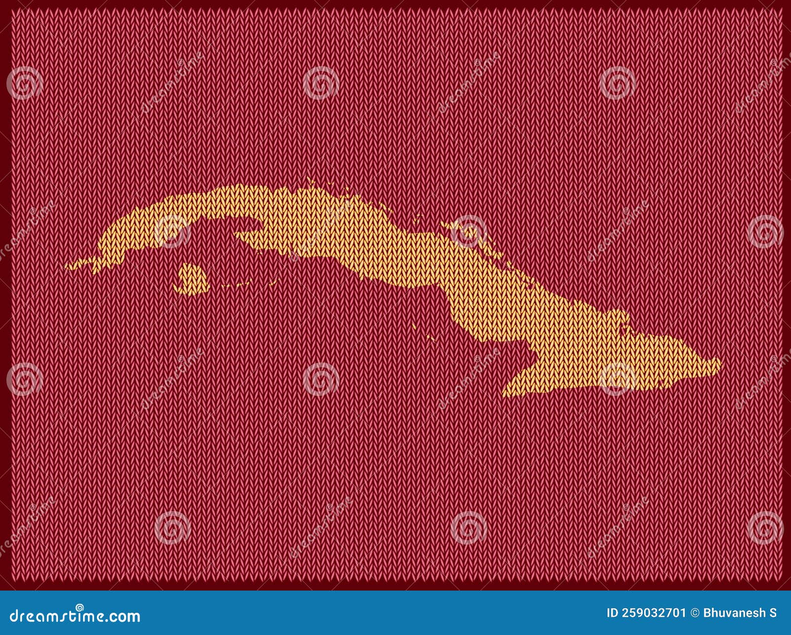 Knitting Pattern Map of Country Cuba Isolated on Red Background ...