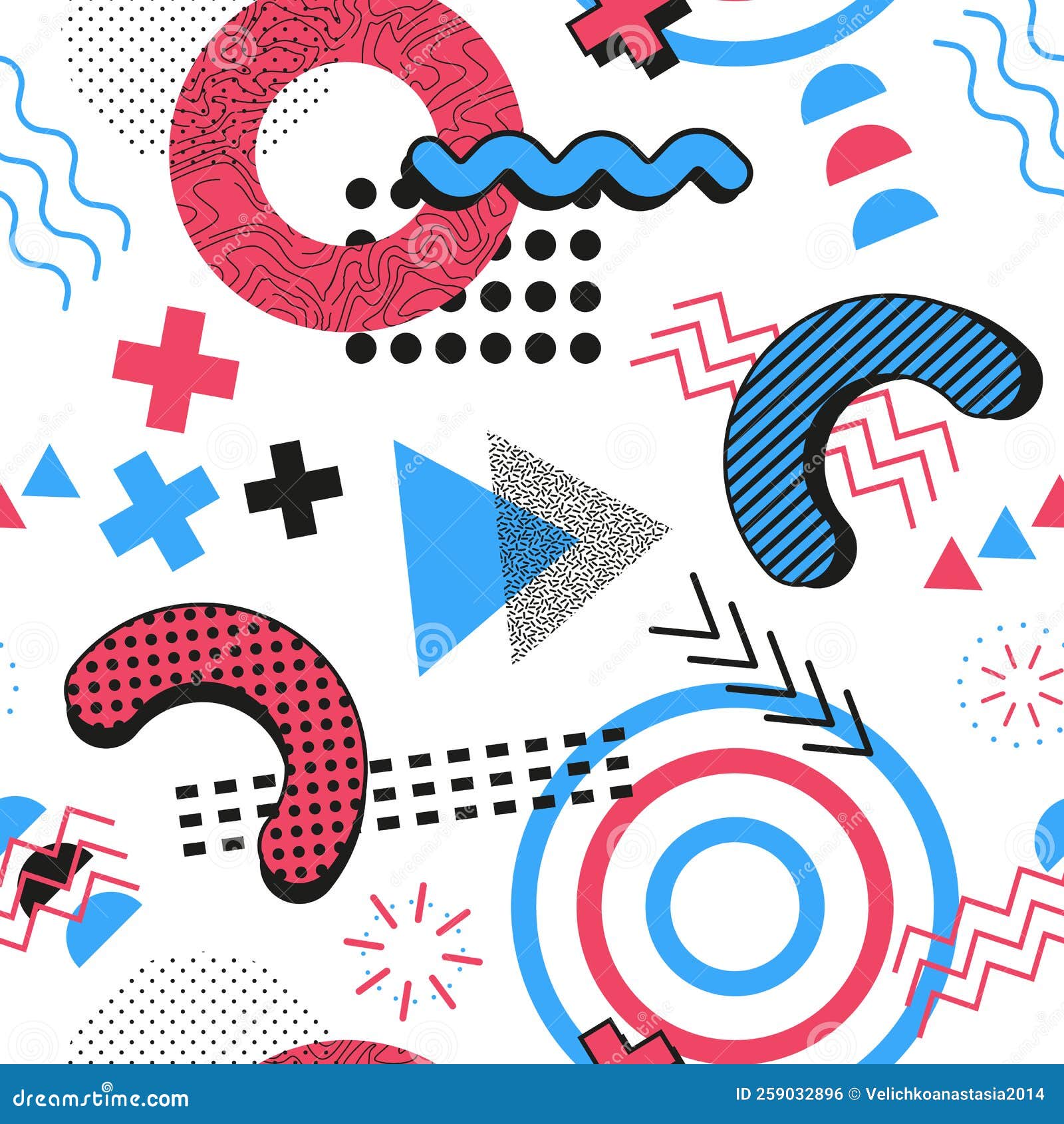 Seamless Abstract Pattern. Memphis Elements Texture. Red and Blue ...