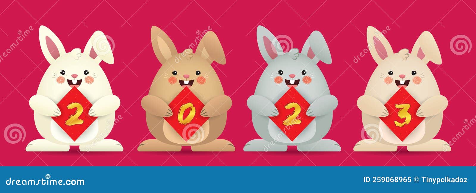 2023 Lunar New Year, Cartoon Rabbits with Chinese Couplet Stock Vector ...