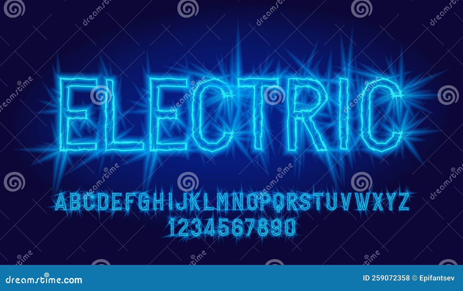 Electric Alphabet Font. Uppercase Letters and Numbers Stock Vector ...
