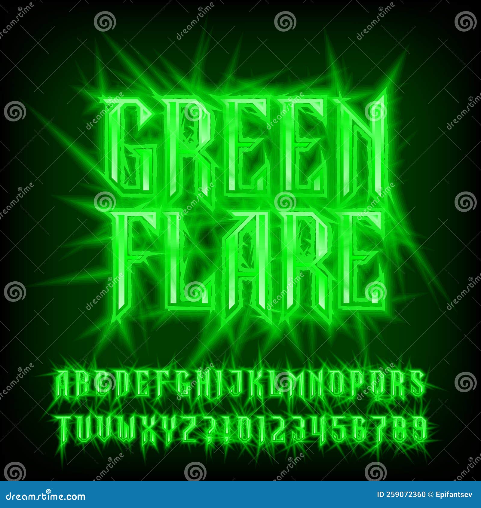 Green Flare Alphabet Font. Electric Letters and Numbers in Hard Rock ...