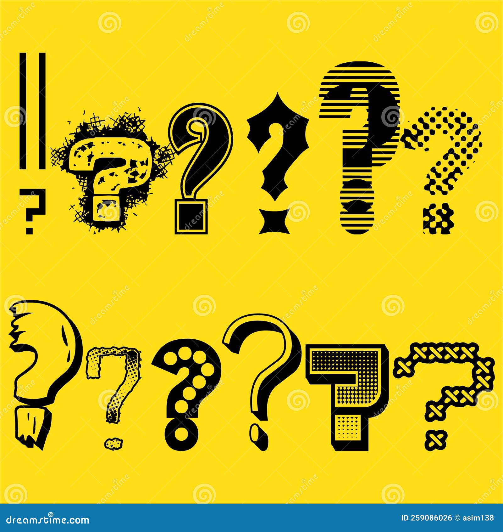 Vector Set of Artistic, Bold, Rough, Grunge Question Marks. Stock ...