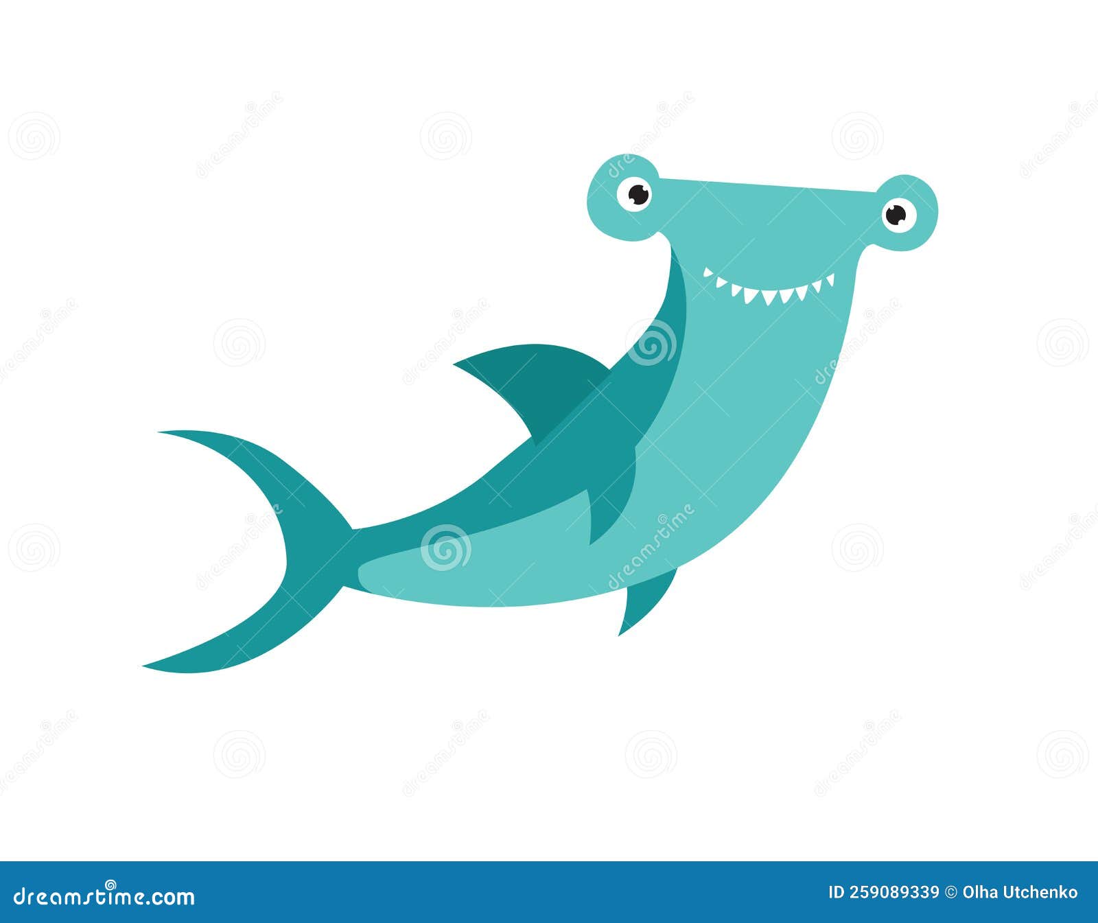Print. Vector Cartoon Hammerhead Fish. Cute Shark. Cartoon Character ...