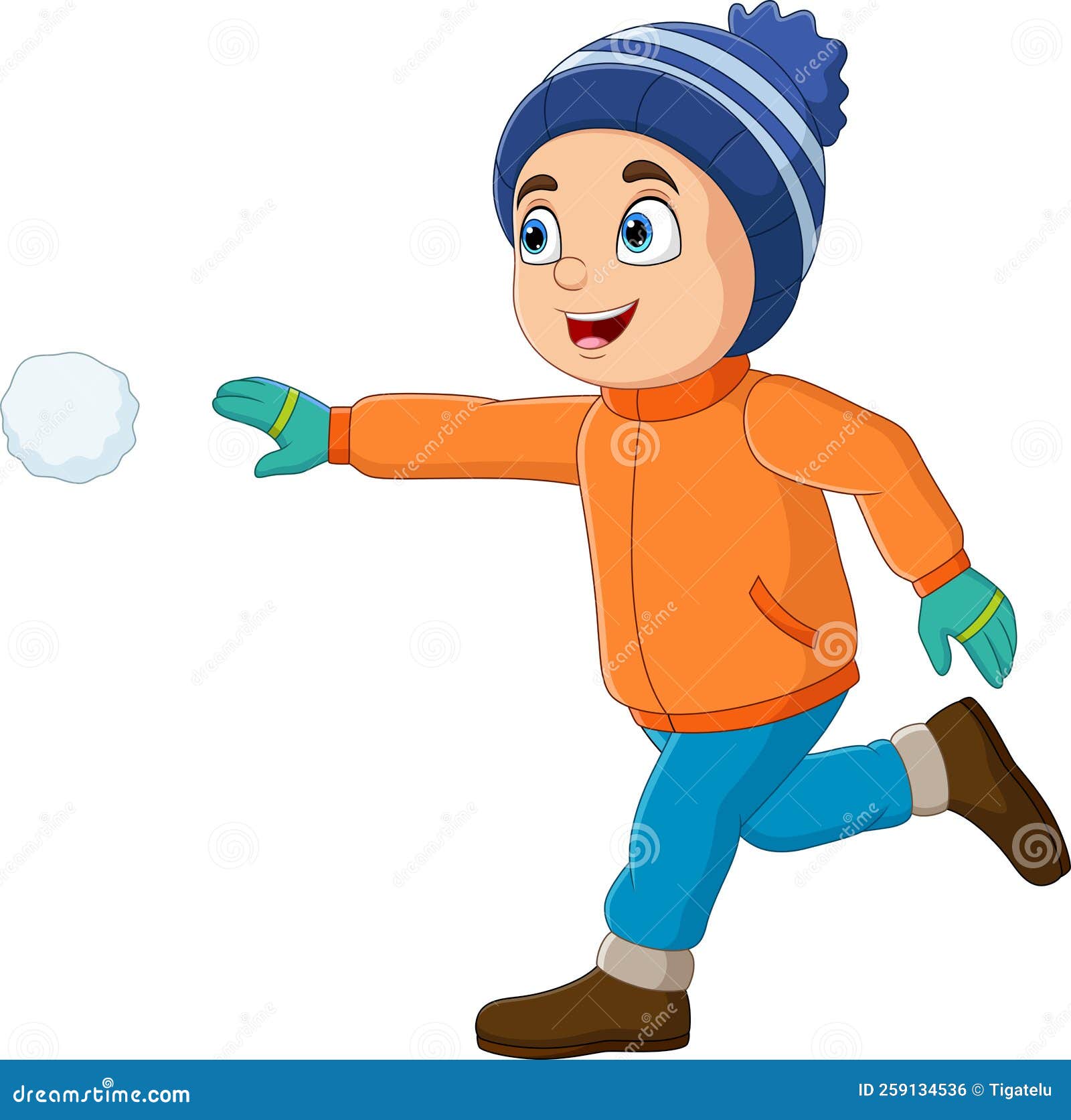 Cartoon Little Boy in Winter Clothes Throwing Snowballs Stock Vector ...